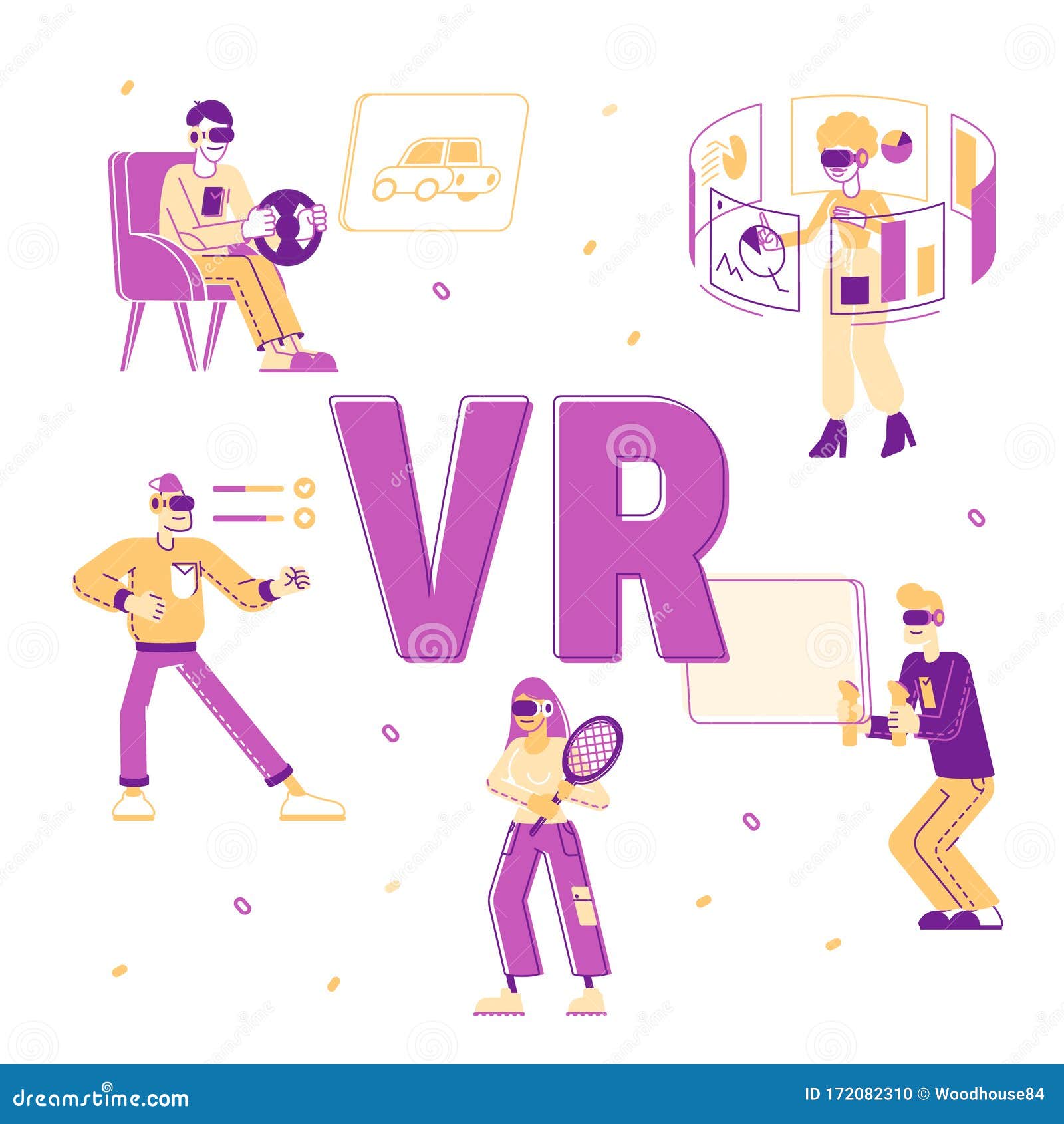 People Use Virtual Reality Technology Concept. Characters in Vr Goggles ...