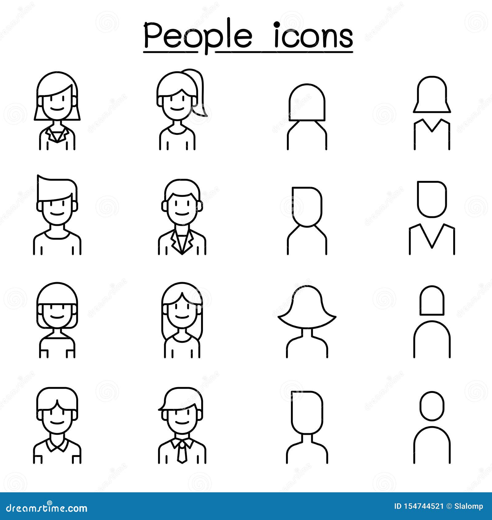 People, User Icon Set in Thin Line Style Stock Vector - Illustration of ...