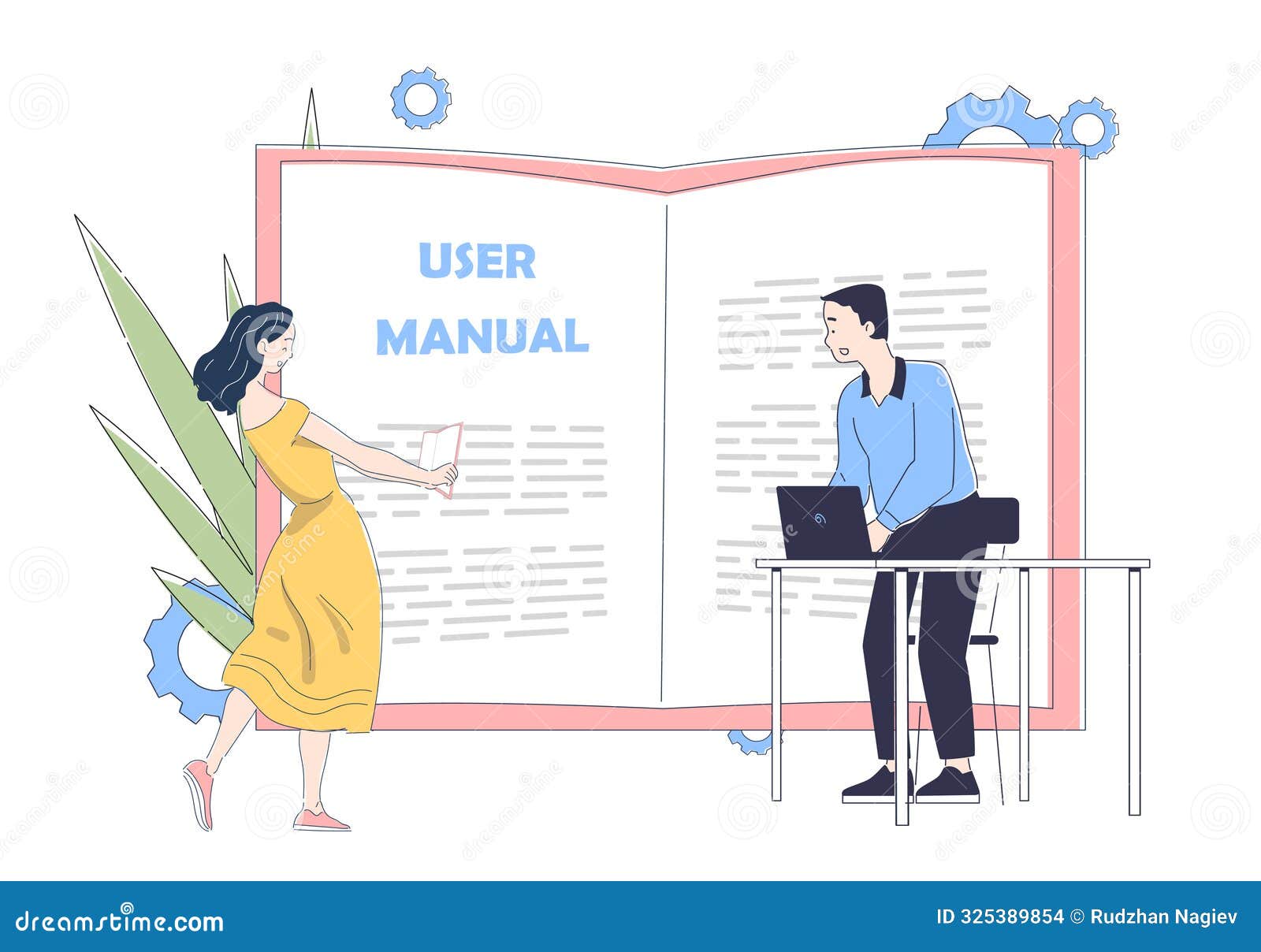 People with User Manual. Man and Woman Near Instructions and Guidebook ...