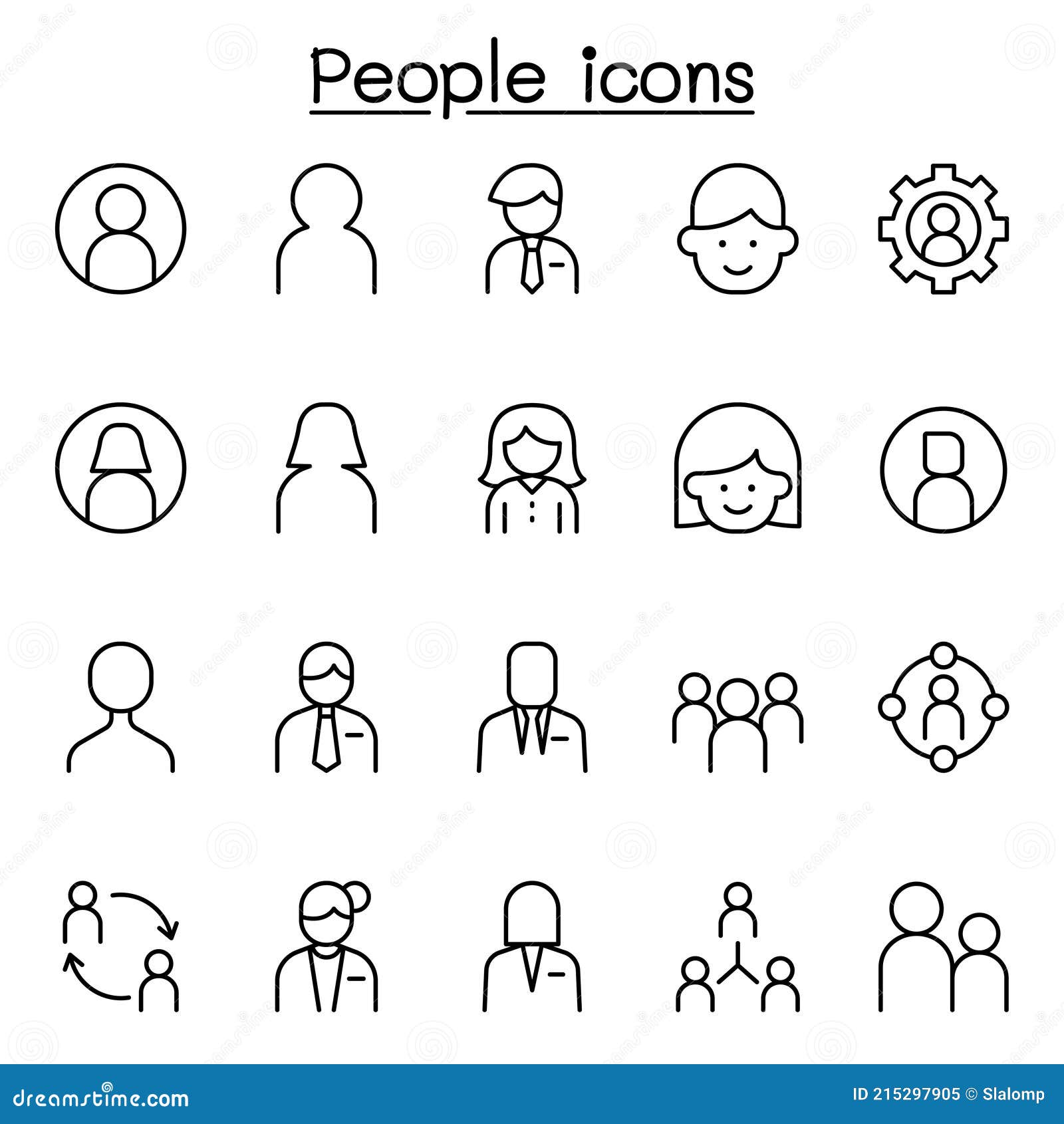 People, User, Relation, Avatar Icons Set in Thin Line Styleh Stock ...