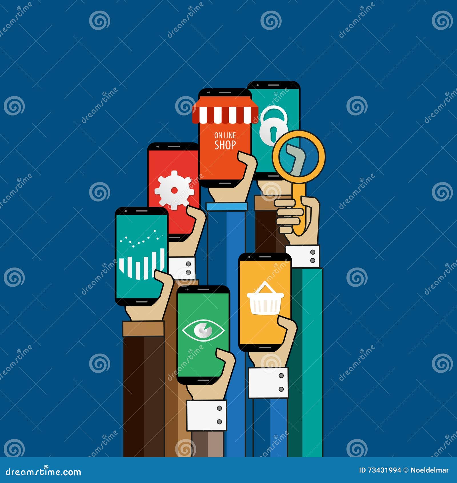 People Using Apps with Their Smart Phones Stock Illustration ...