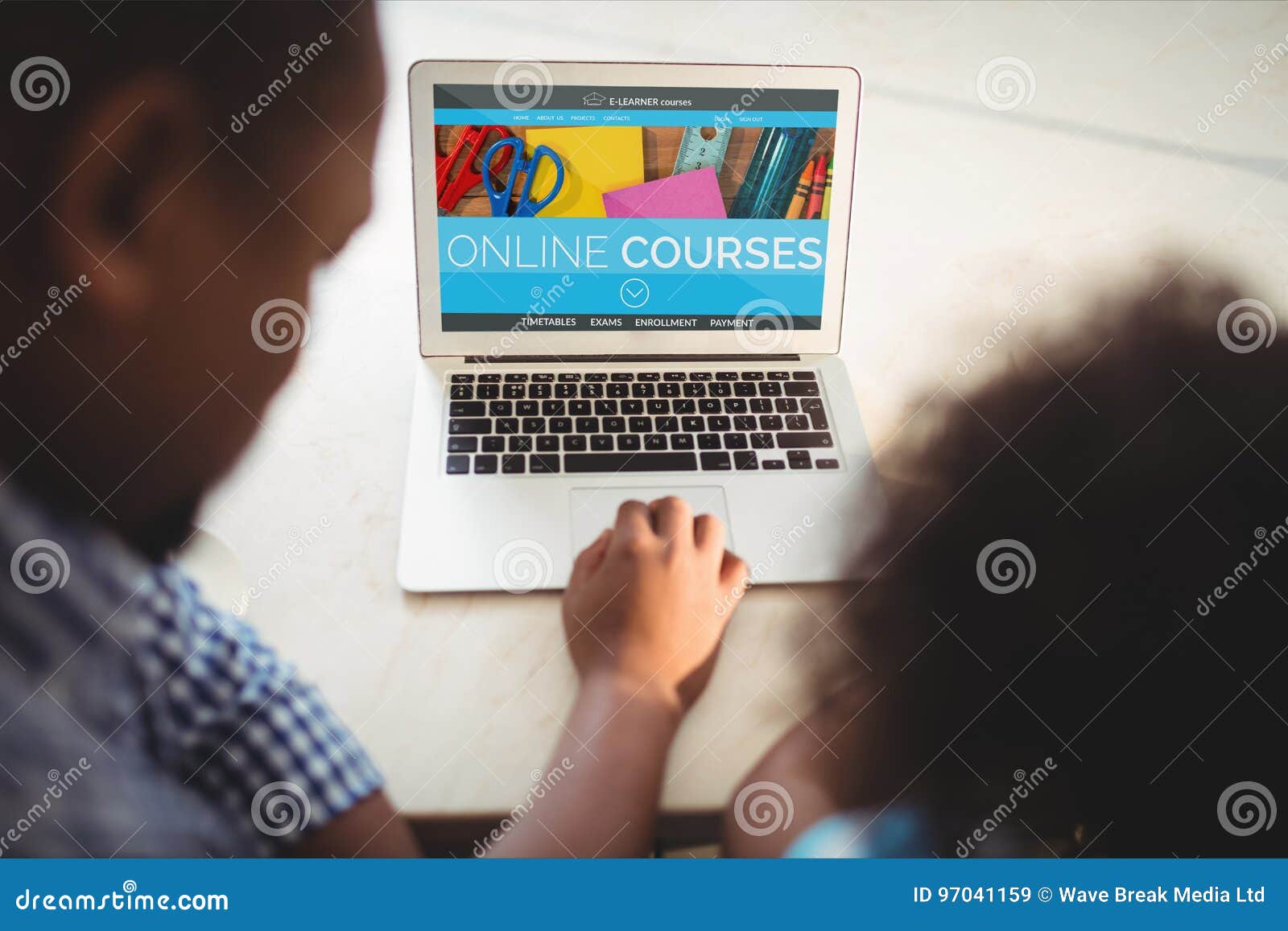 People Using a Computer with E-Learning Information in the Screen Stock ...
