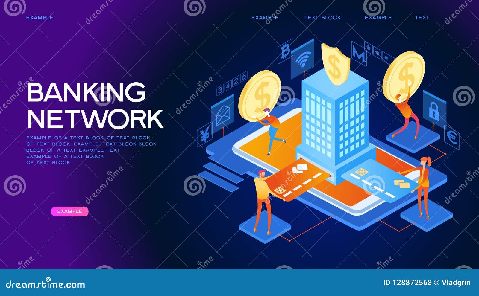 Banking network Web Banner stock vector. Illustration of flat - 128872568