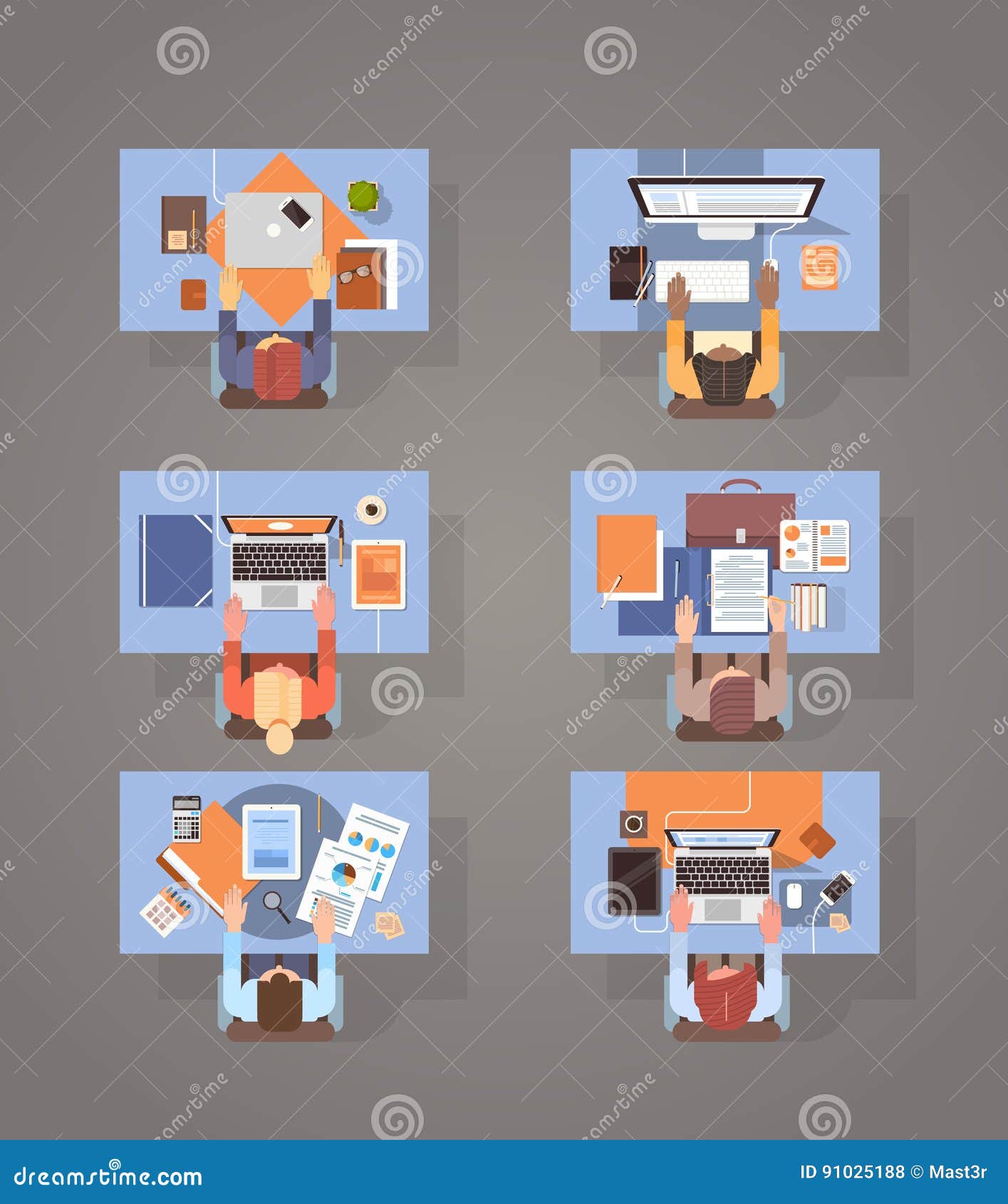 People Using Computers Businesspeople Hand Workplace Desk Top Angle ...