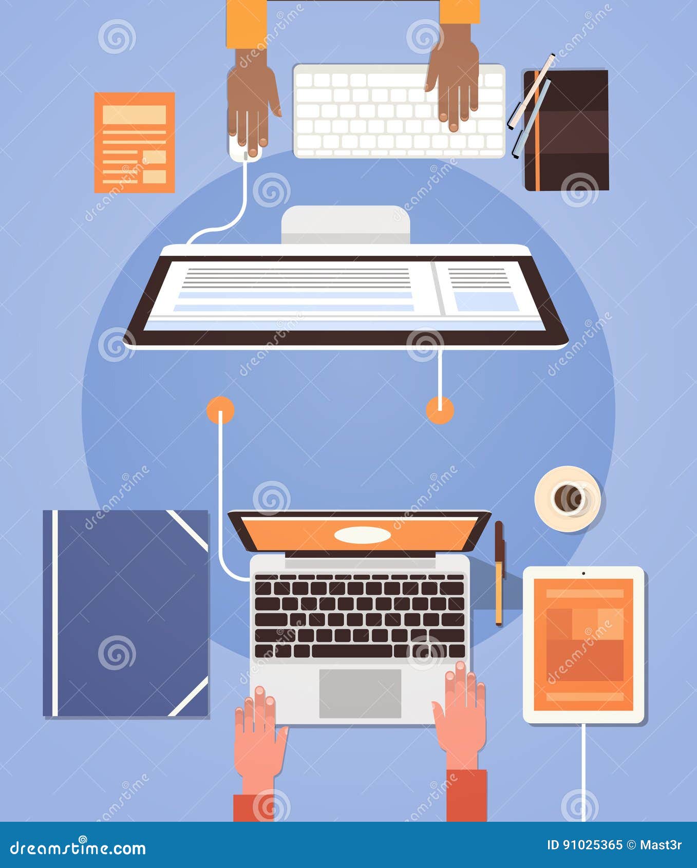 People Using Computers Businesspeople Hand Workplace Desk Top Angle ...