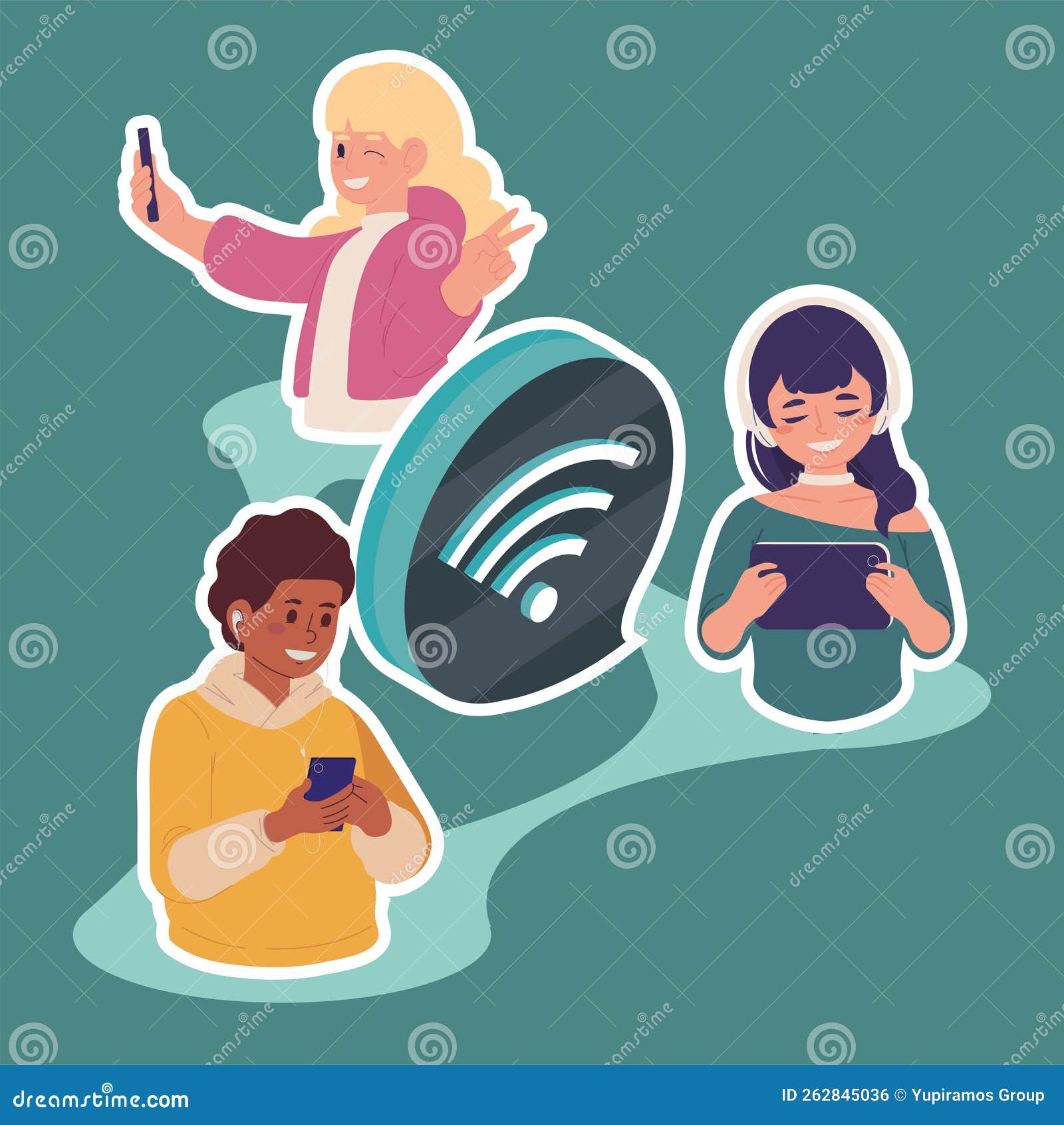 People Using Devices with Wifi Stock Vector - Illustration of mobile ...