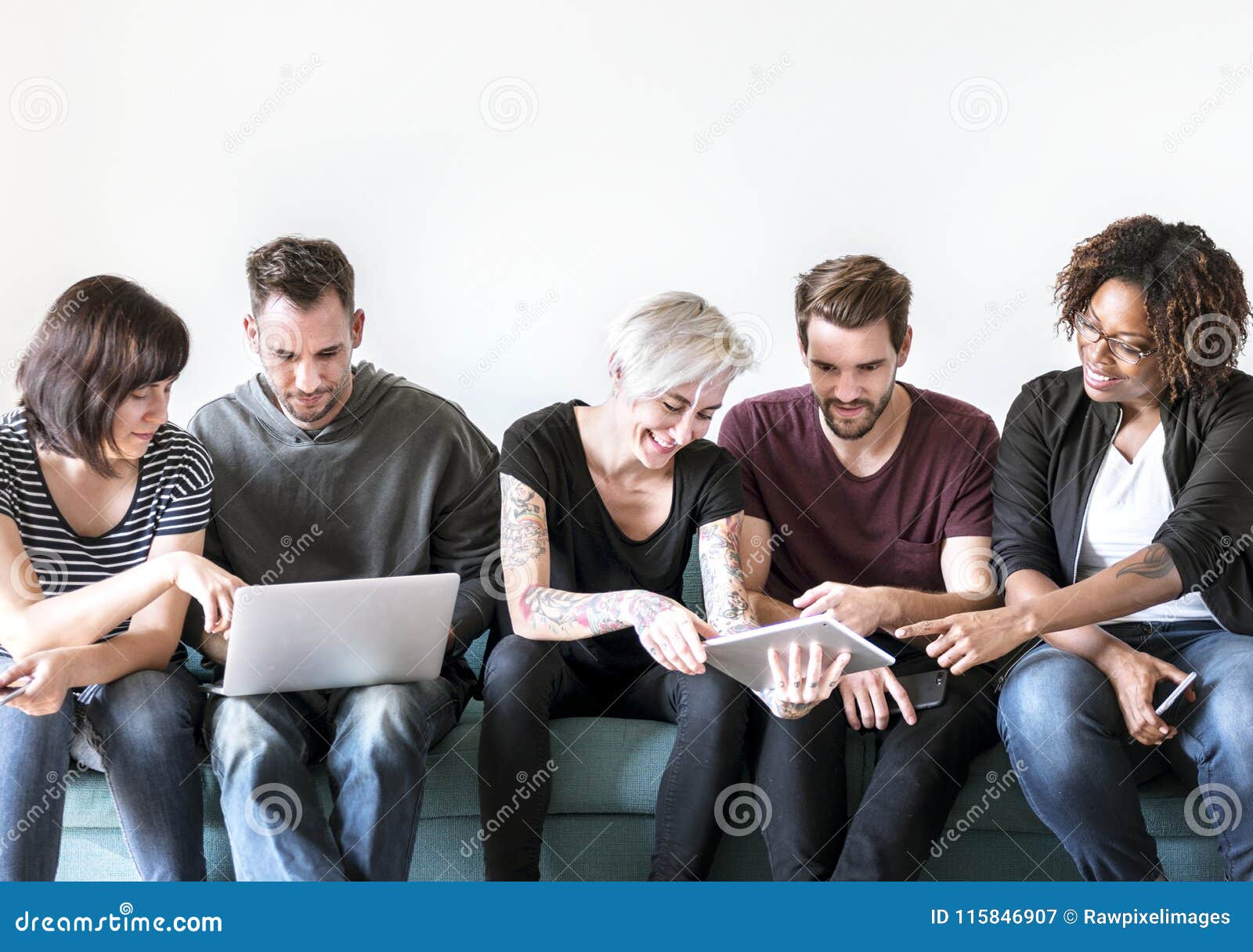 People Using Digital Device Together Stock Image - Image of mobile ...