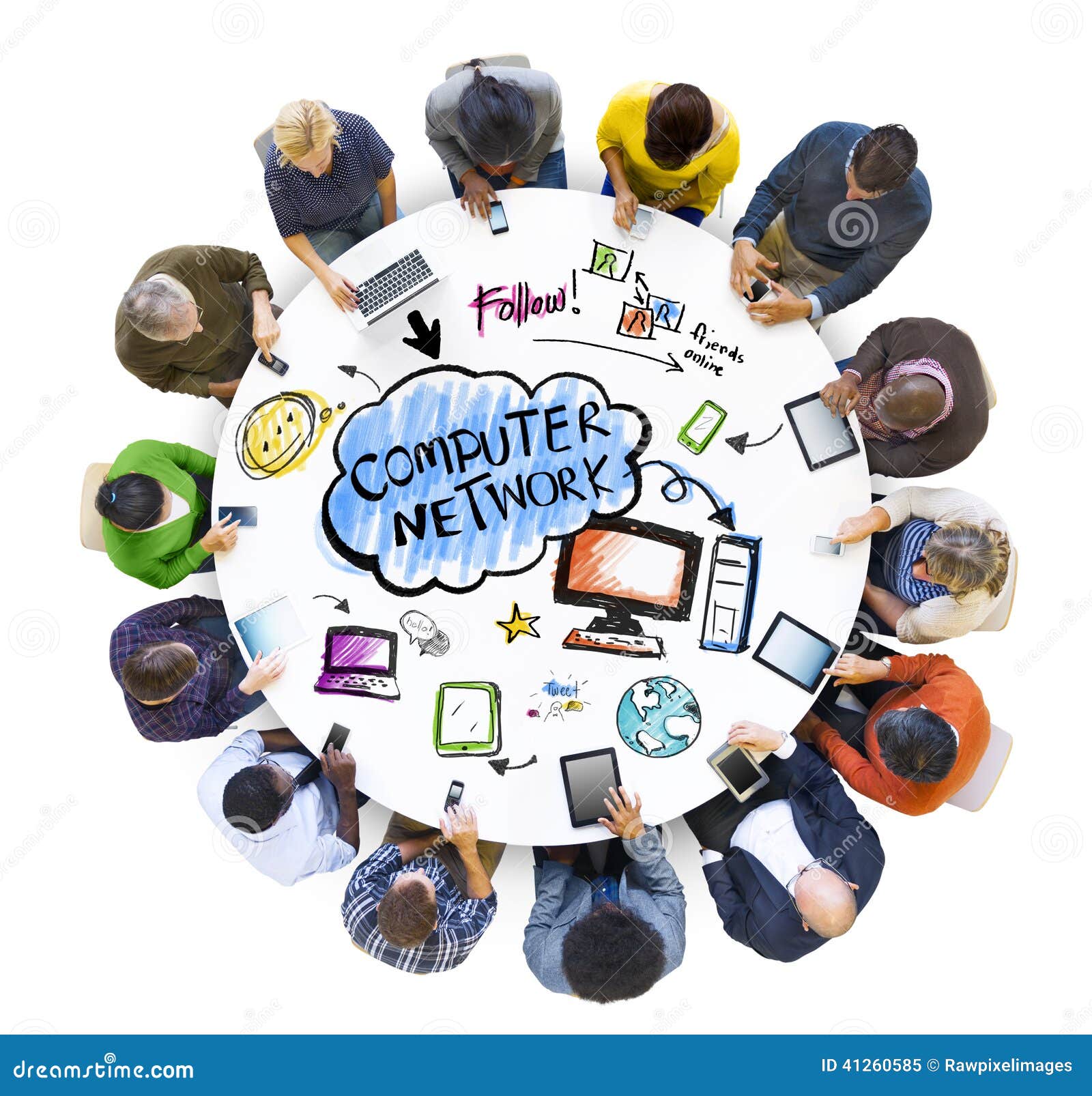 People Using Digital Devices with Computer Network Symbols Stock Image ...