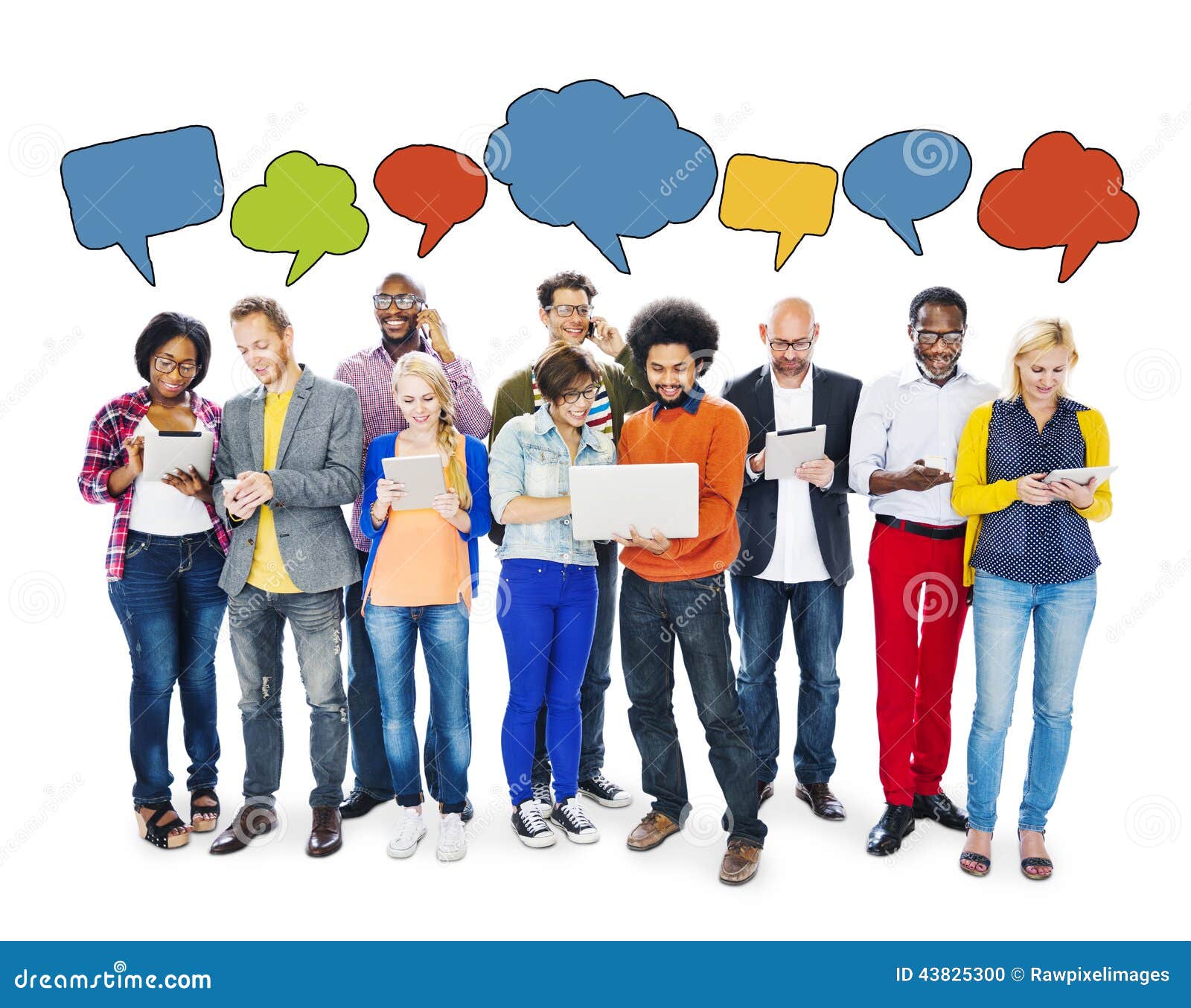 People Using Digital Devices and Speech Bubbles Stock Photo - Image of ...