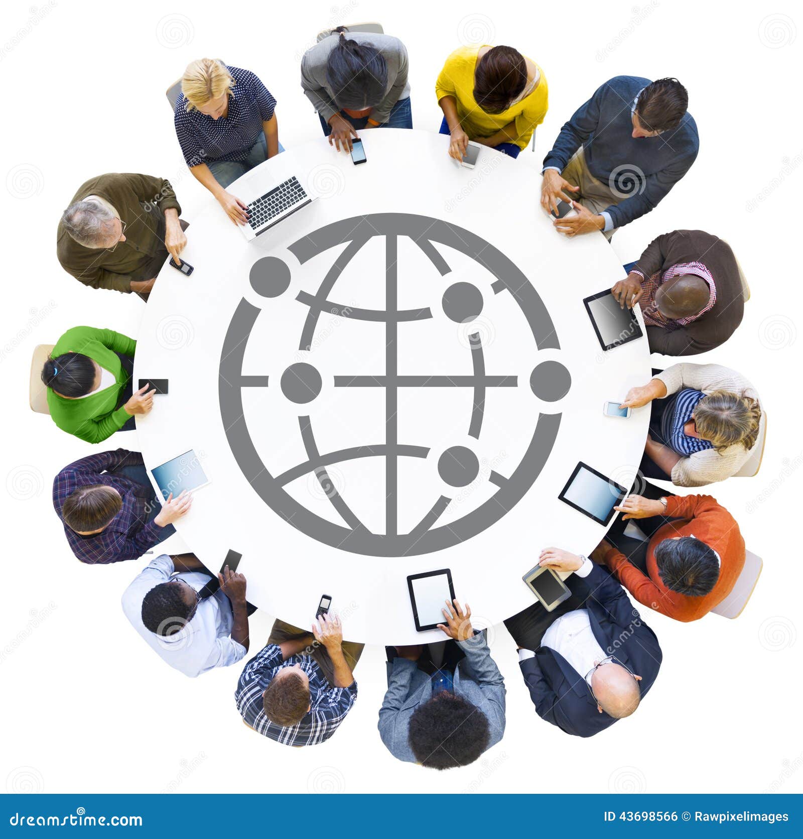 People Using Digital Devices with World Symbol Stock Illustration ...