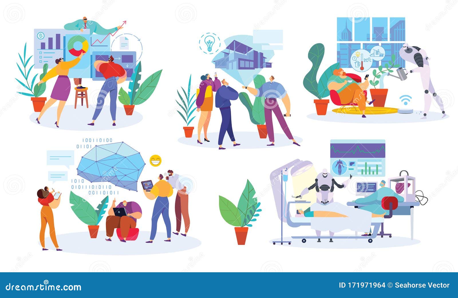 People Using Futuristic Technology Innovations, Vector Illustration ...