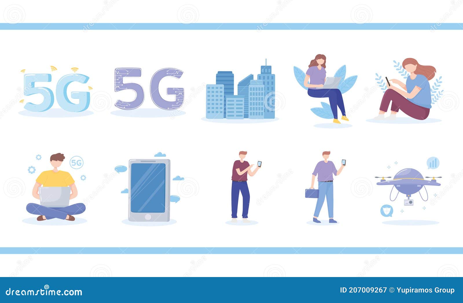 People Using 5G Internet, Innovative Technologies Fast Connection Icons ...