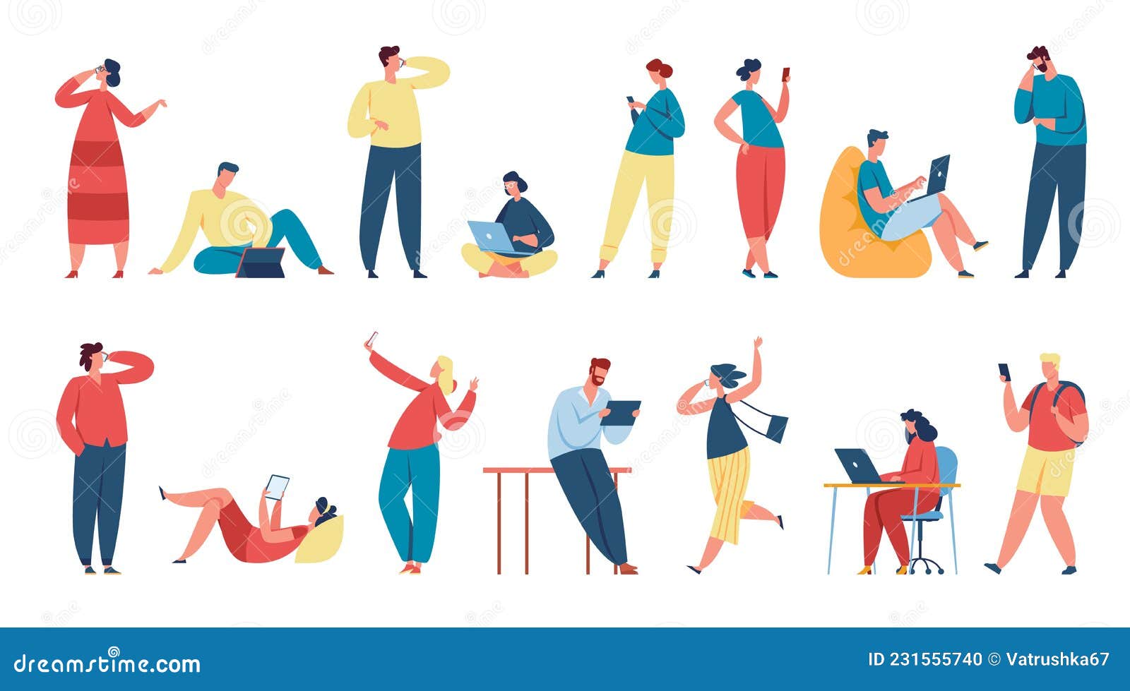 People Using Gadgets, Characters Holding Smartphones or Tablets ...