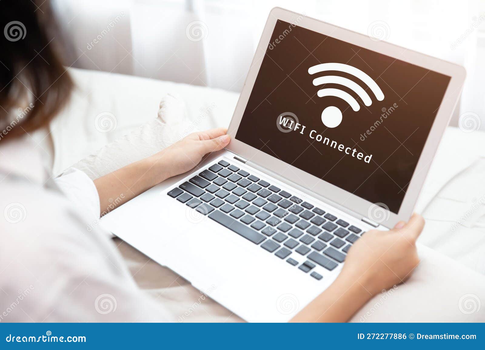 People Using Laptop Connect To Internet Using WIFI Access Point Home ...