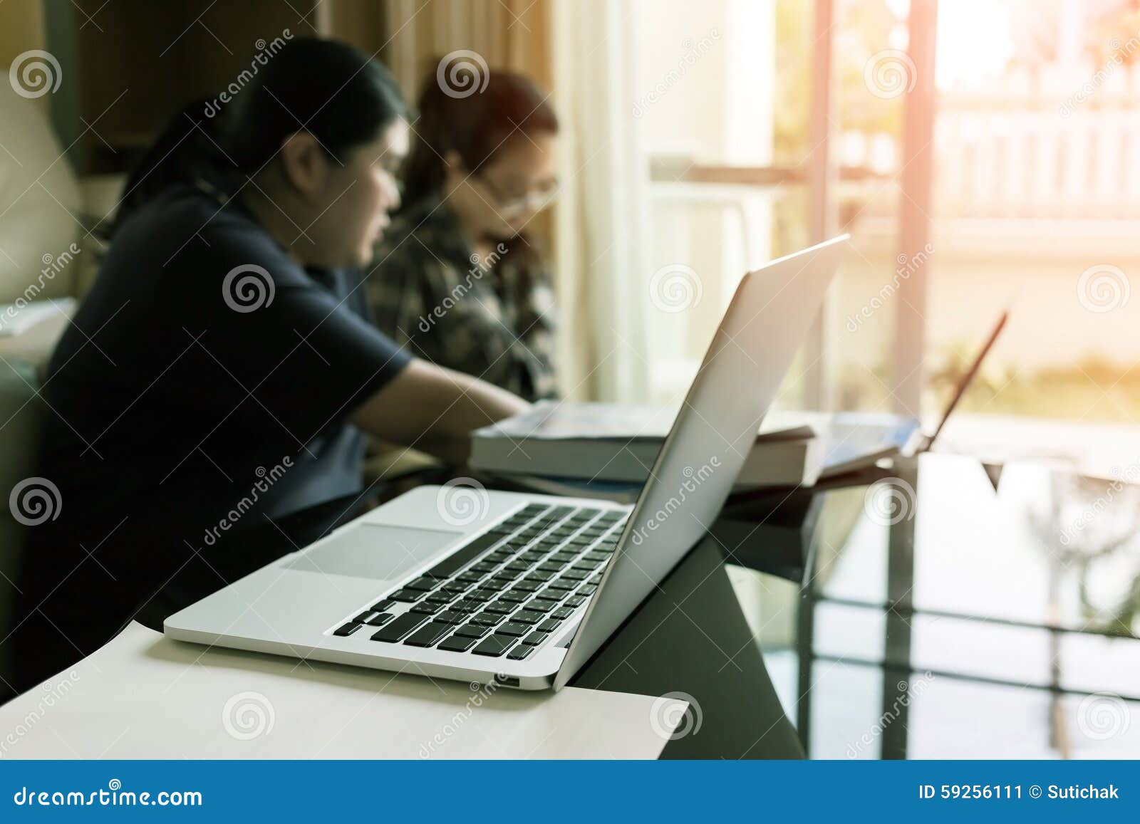 People Using Laptop Working in Living Room Stock Image - Image of table ...