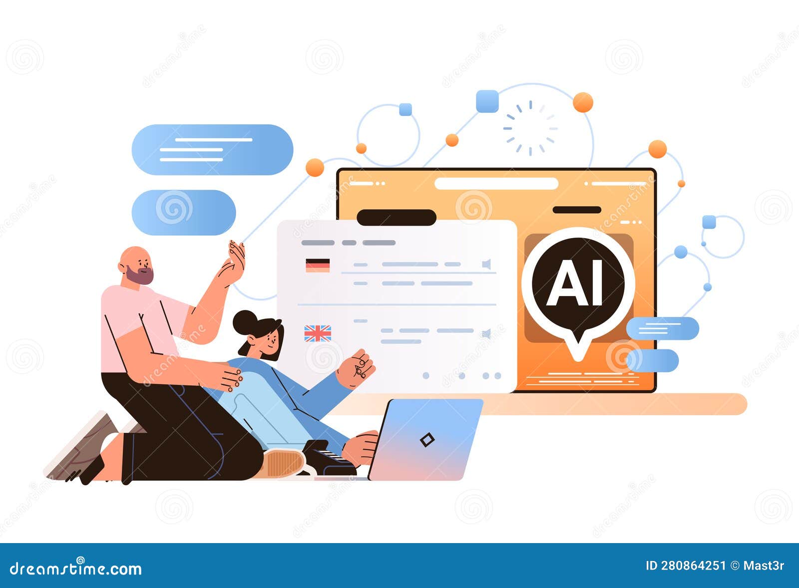 Machine Translation, Flat Vector Illustration. Artificial Intelligence ...