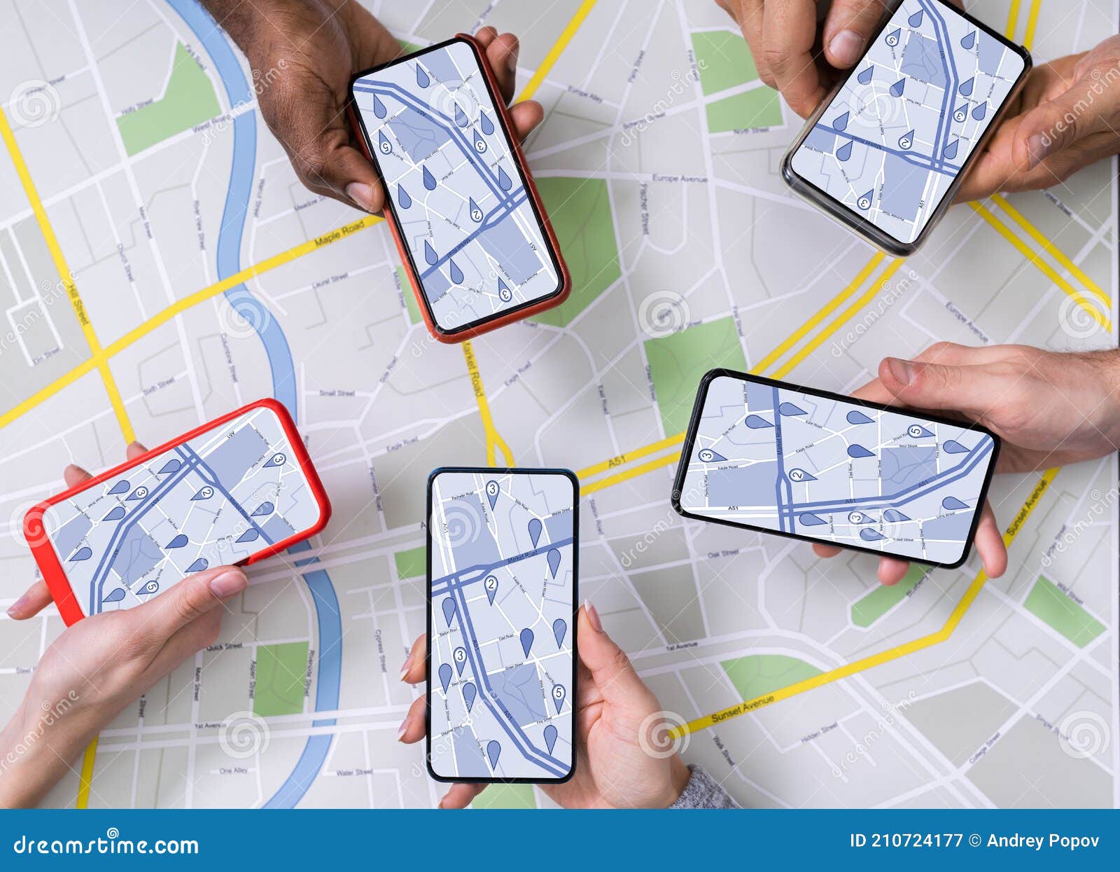 People Using Map on Mobile Phones Stock Image - Image of navigator ...