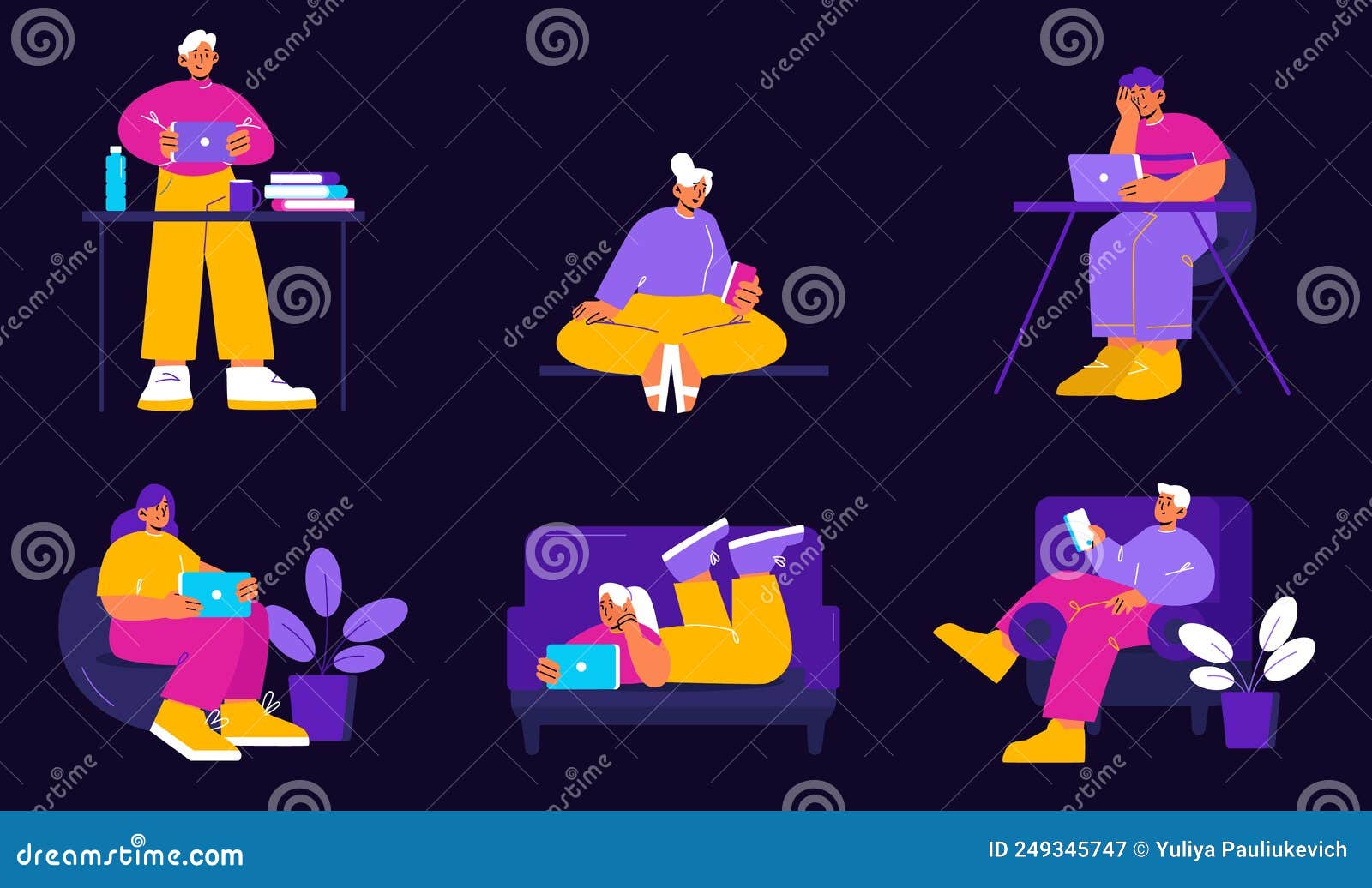 People Using Mobile Phone, Tablet and Laptop Stock Vector ...
