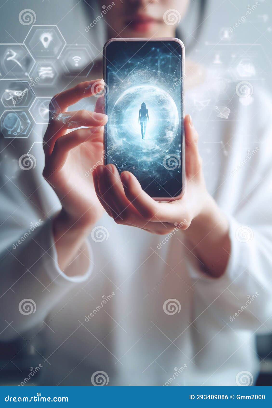 People Using Mobile Phones with Holographic Graphics on Internet ...