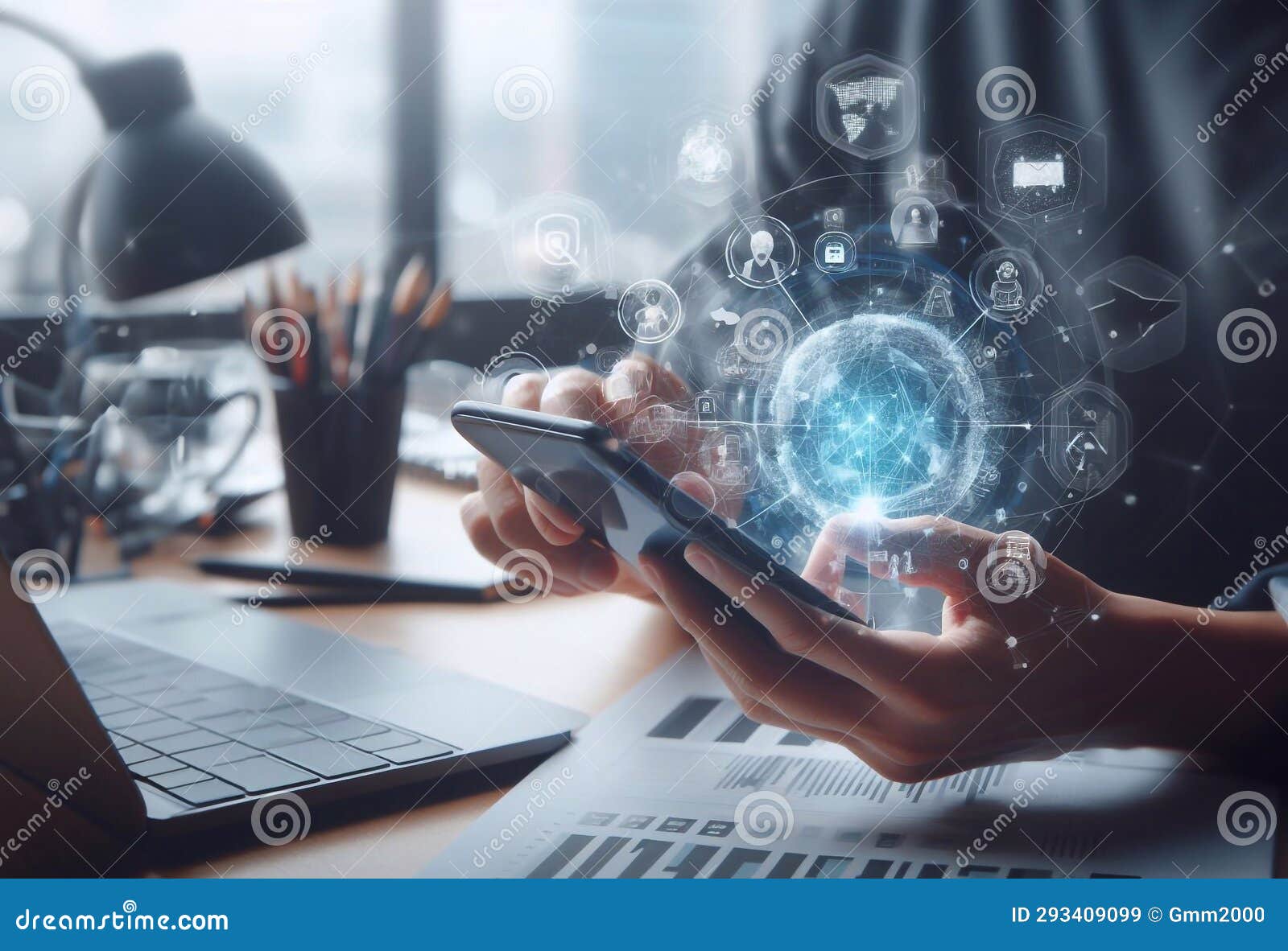 People Using Mobile Phones with Holographic Graphics on Internet ...