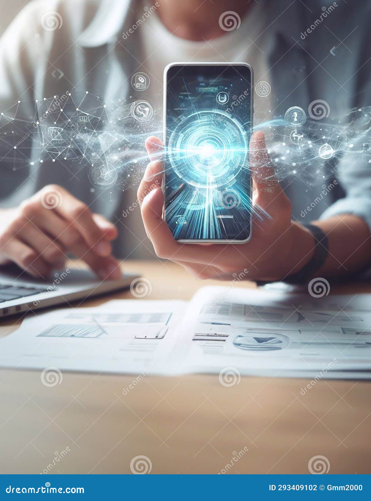 People Using Mobile Phones with Holographic Graphics on Internet ...