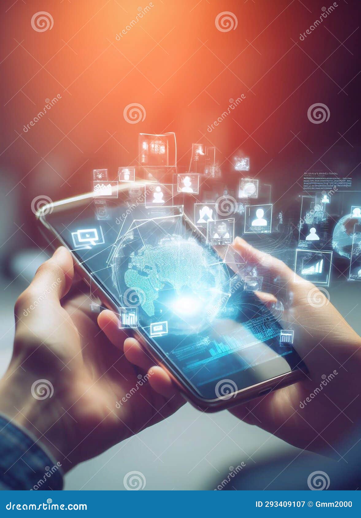 People Using Mobile Phones with Holographic Graphics on Internet ...