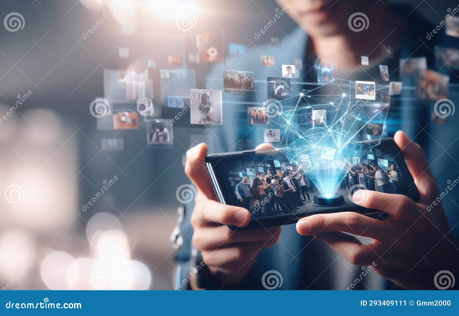 People Using Mobile Phones with Holographic Graphics on Internet ...