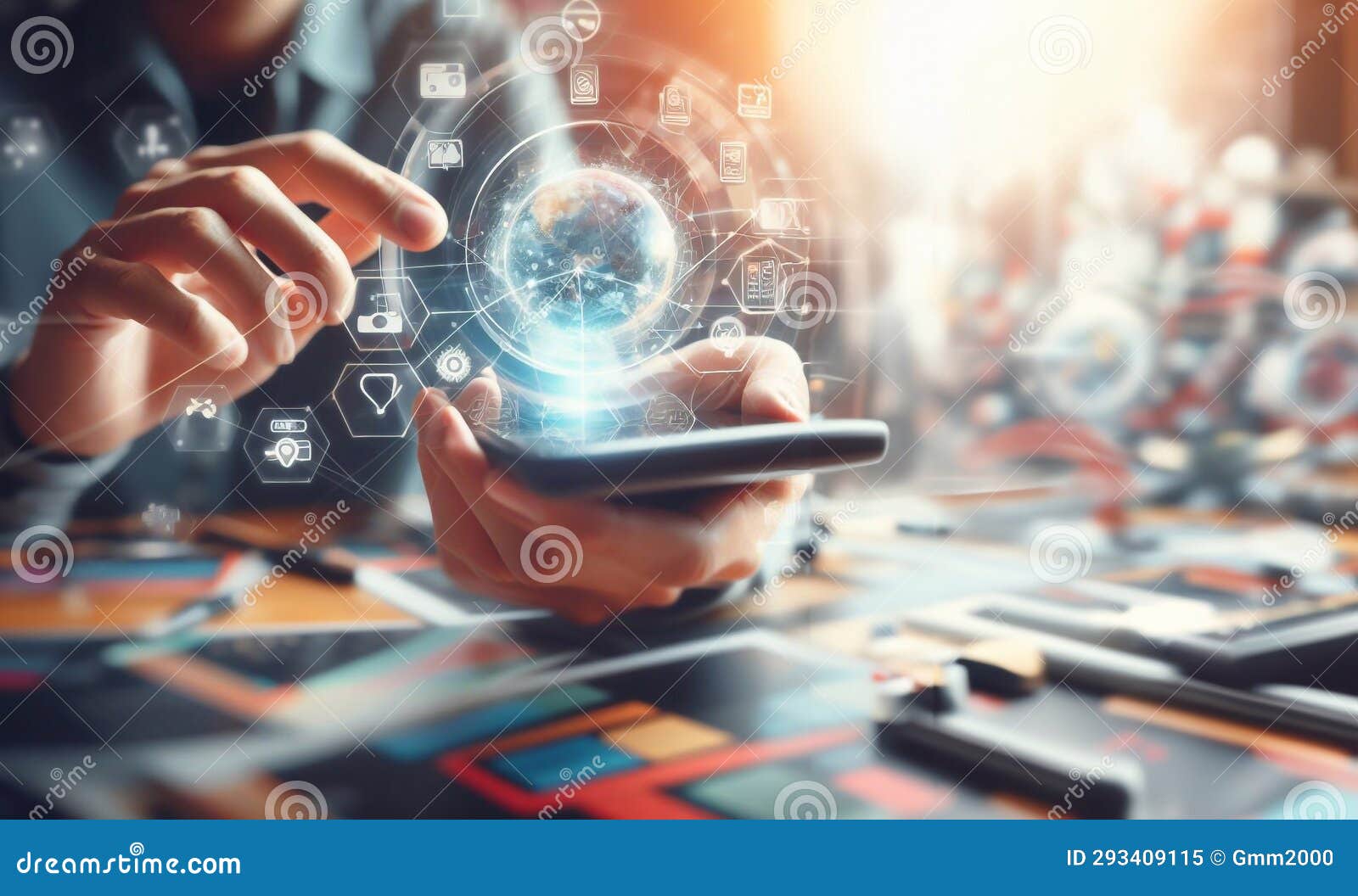 People Using Mobile Phones with Holographic Graphics on Internet ...