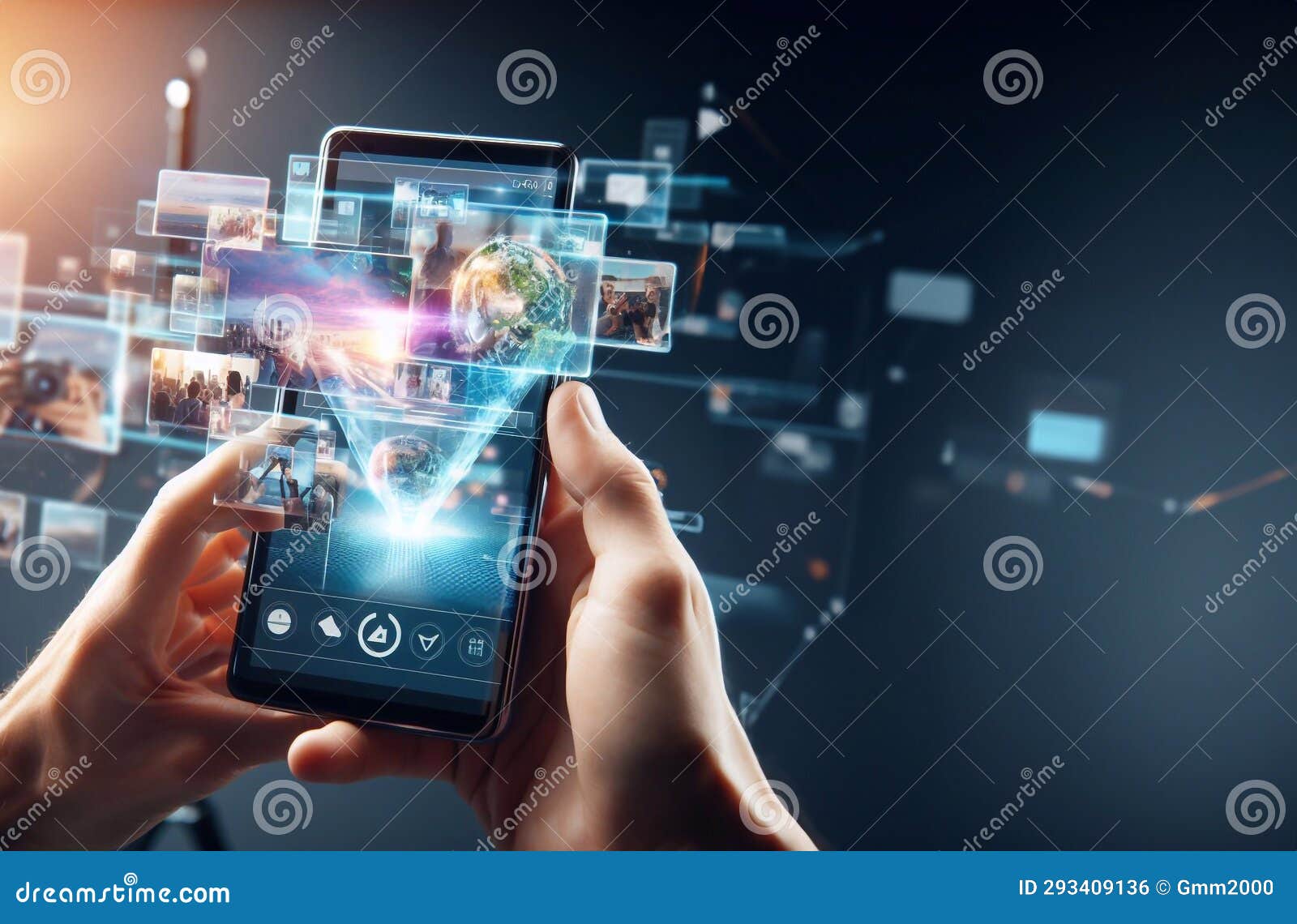 People Using Mobile Phones with Holographic Graphics on Internet ...