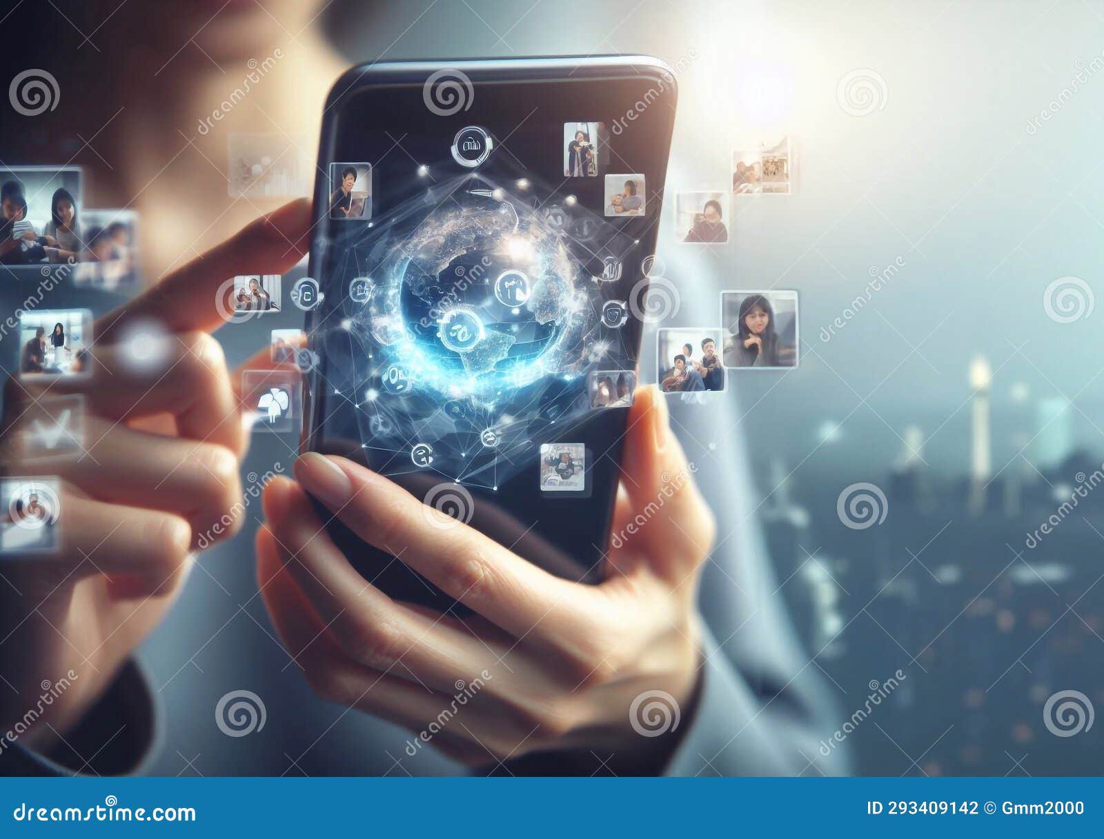 People Using Mobile Phones with Holographic Graphics on Internet ...