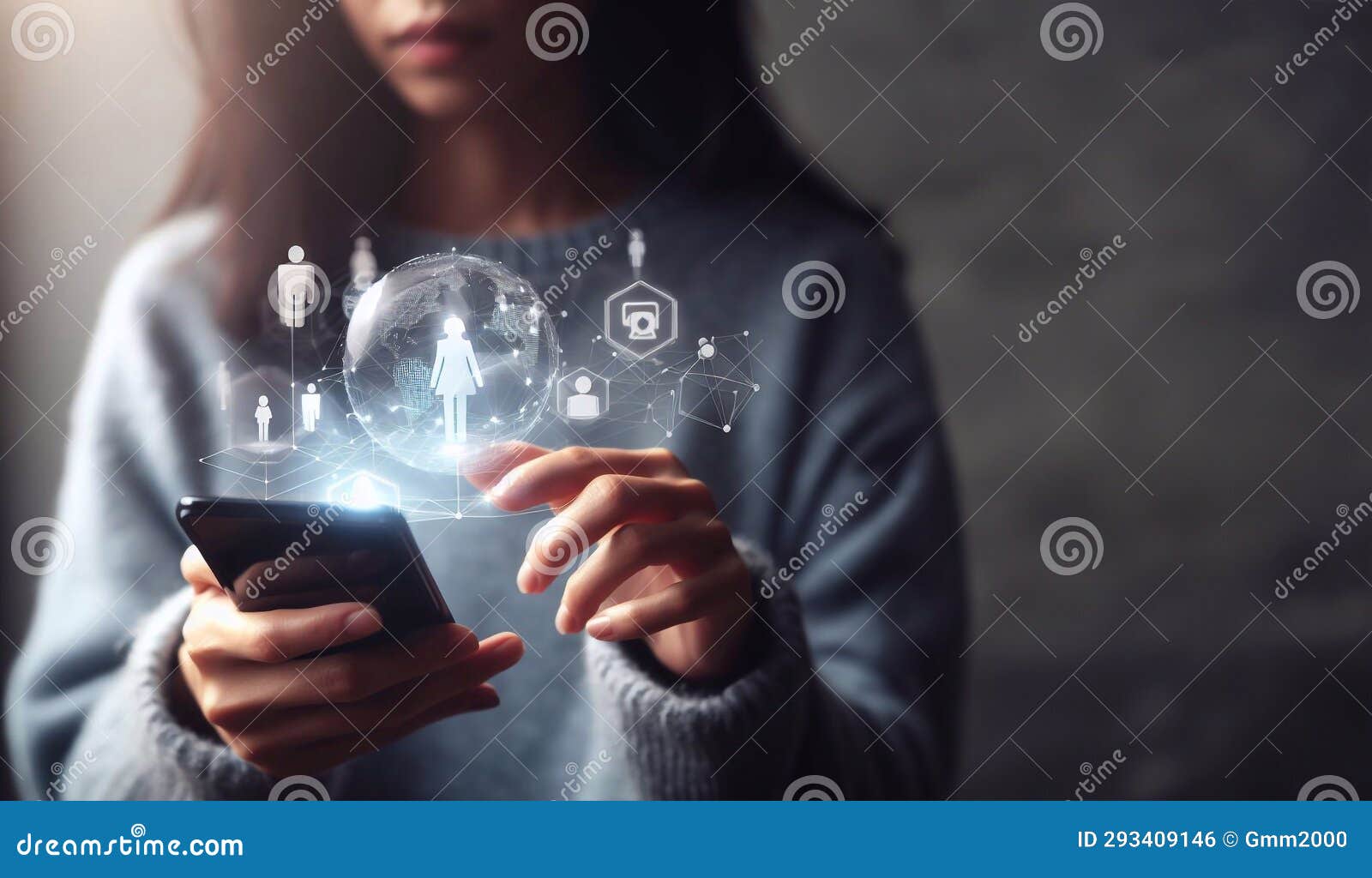 People Using Mobile Phones with Holographic Graphics on Internet ...