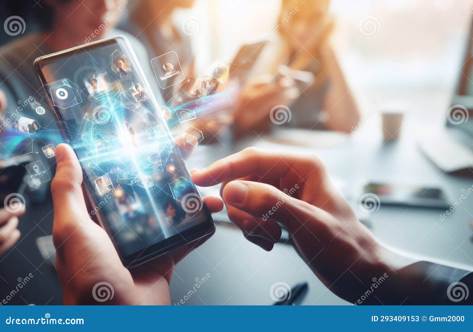 People Using Mobile Phones with Holographic Graphics on Internet ...