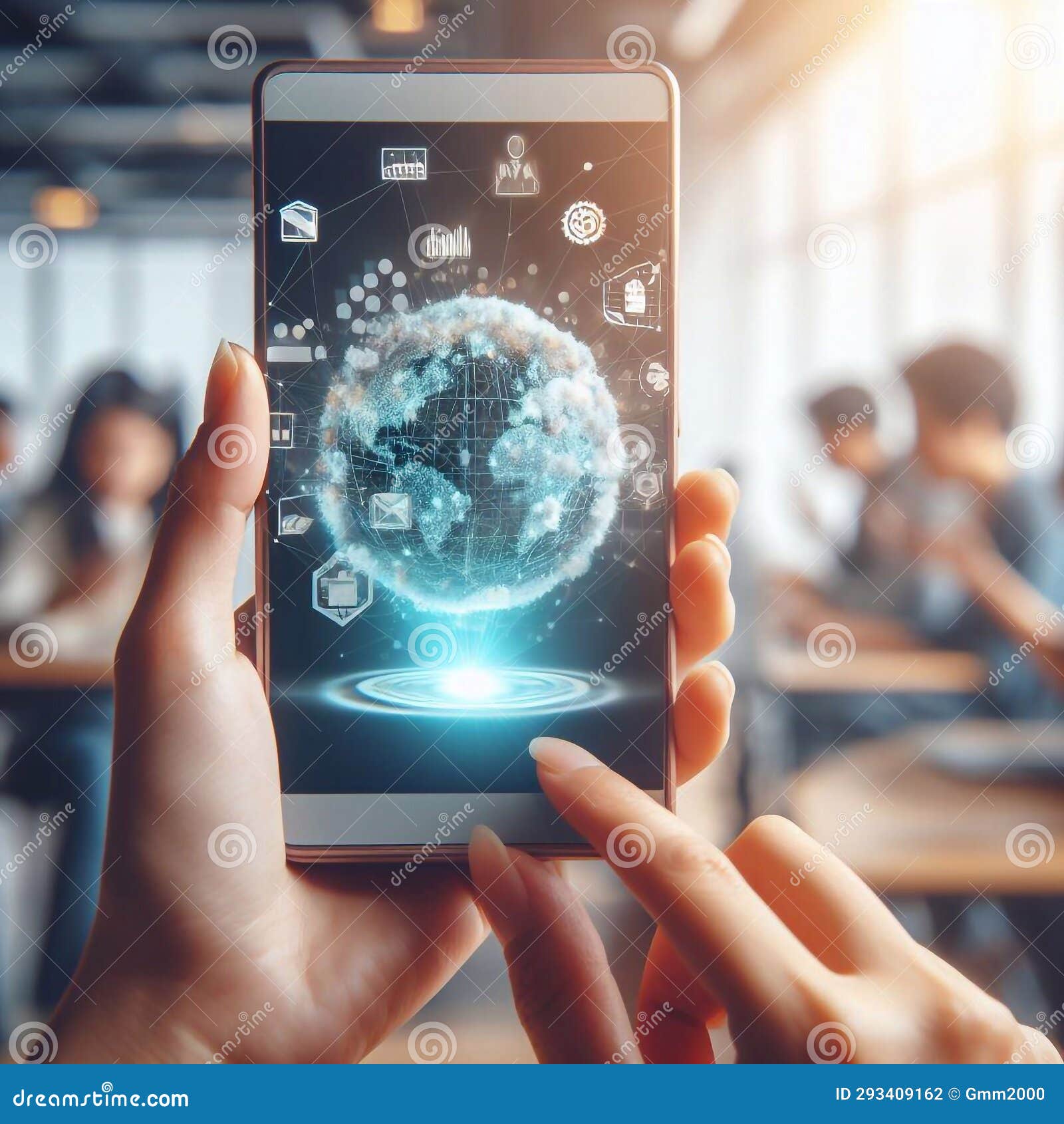 People Using Mobile Phones with Holographic Graphics on Internet ...