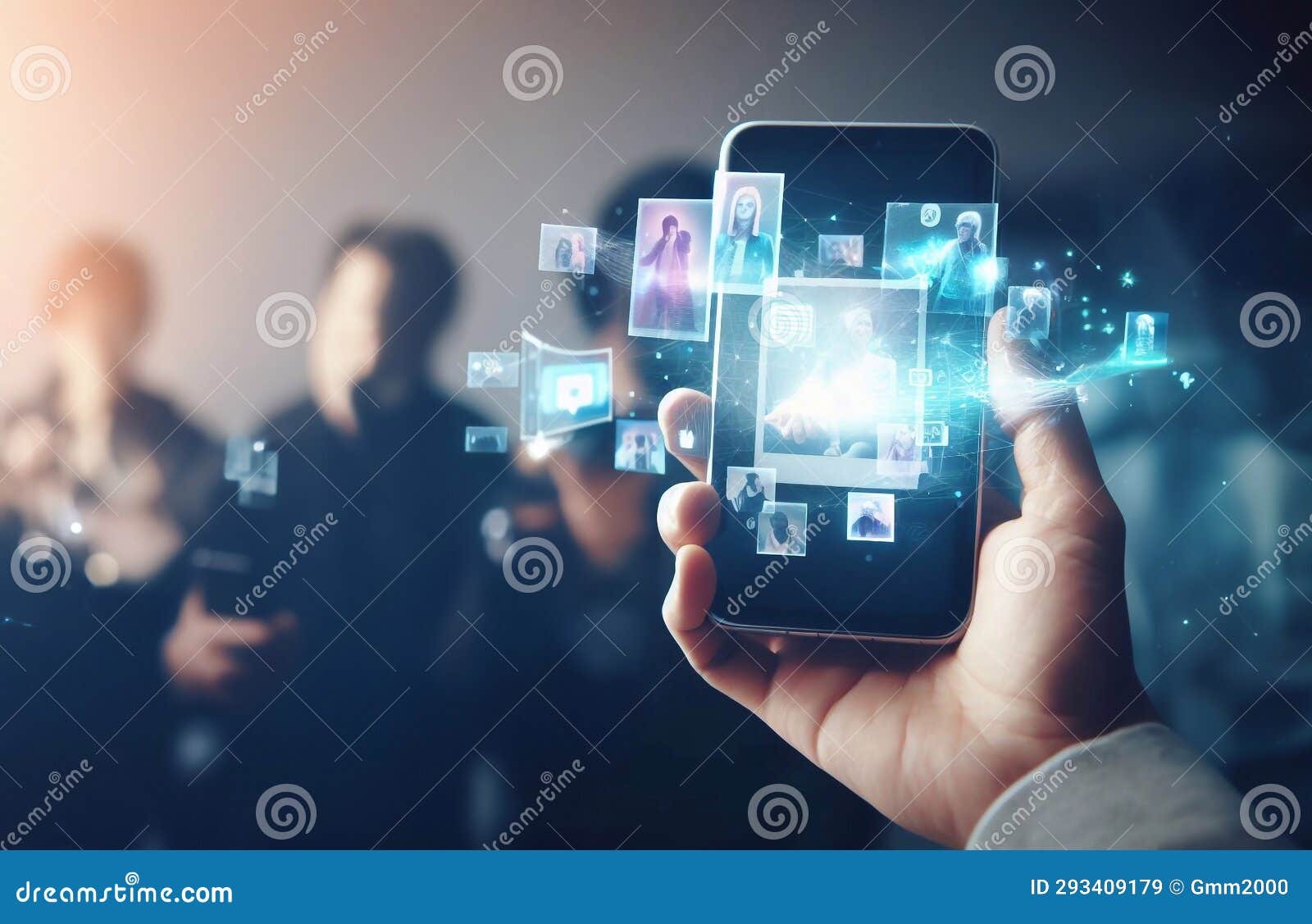 People Using Mobile Phones with Holographic Graphics on Internet ...