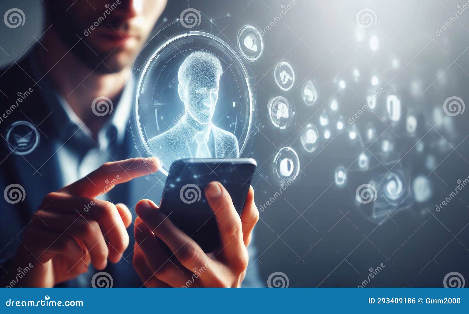 People Using Mobile Phones with Holographic Graphics on Internet ...