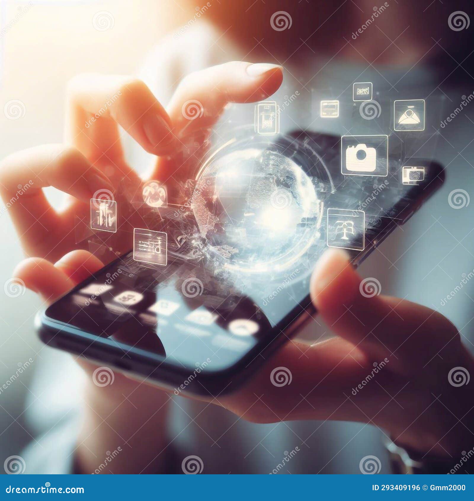 People Using Mobile Phones with Holographic Graphics on Internet ...