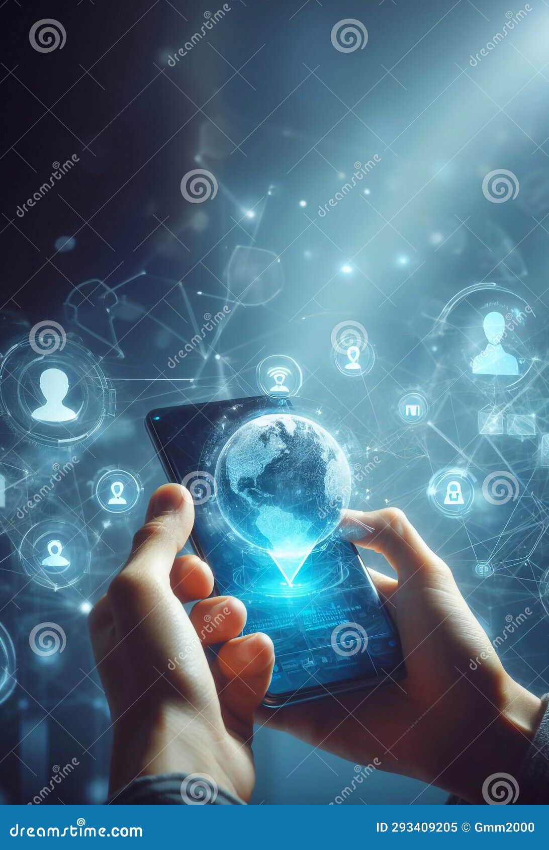 People Using Mobile Phones with Holographic Graphics on Internet ...