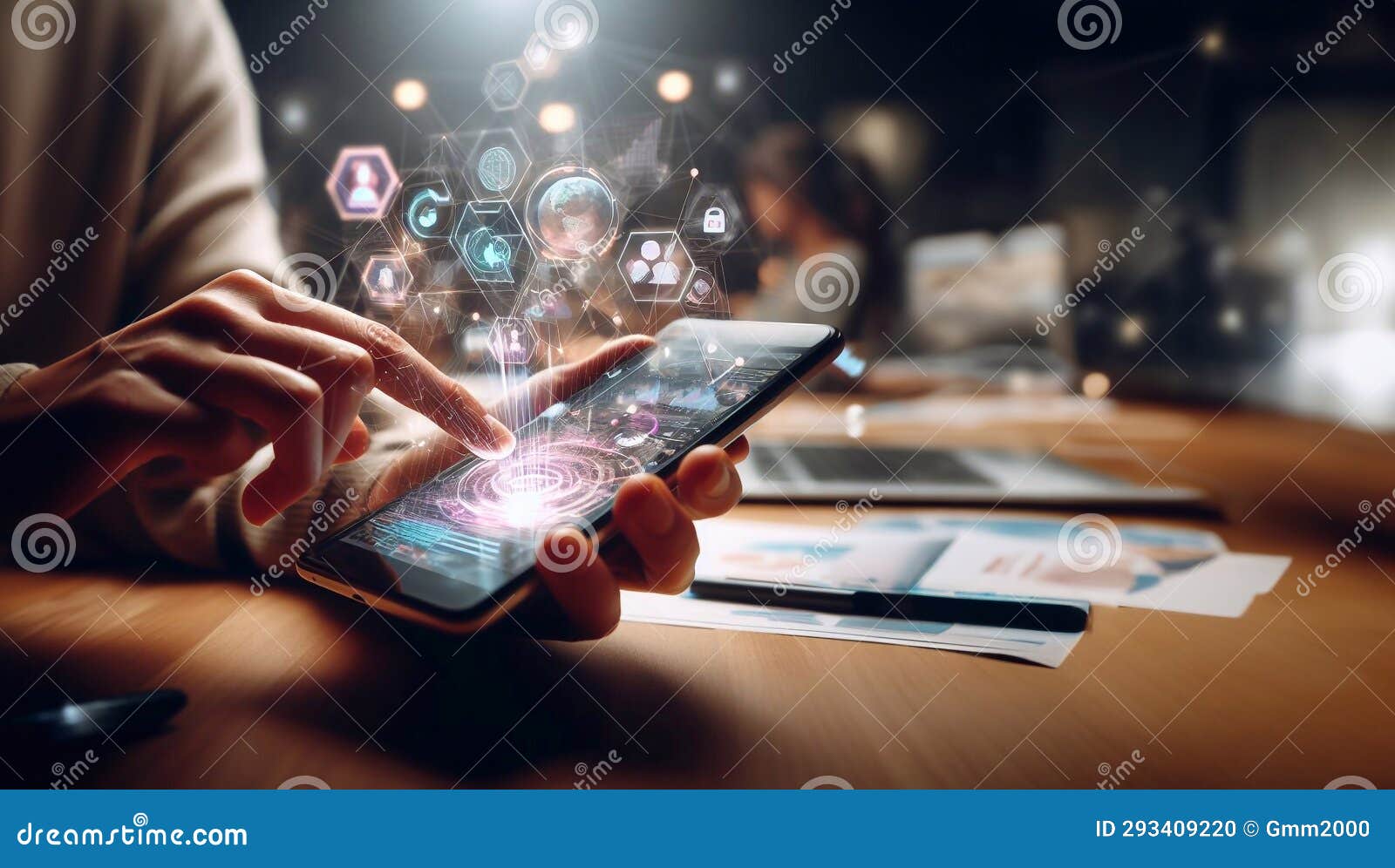 People Using Mobile Phones with Holographic Graphics on Internet ...