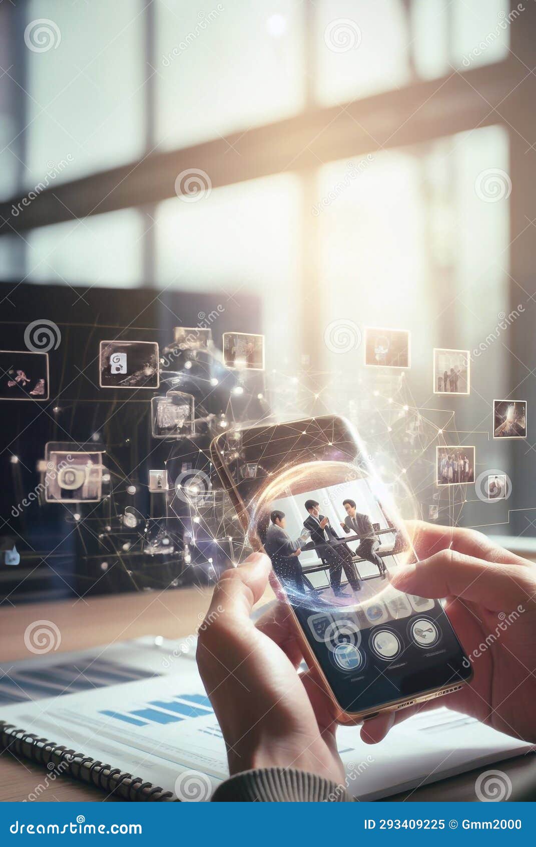 People Using Mobile Phones with Holographic Graphics on Internet ...