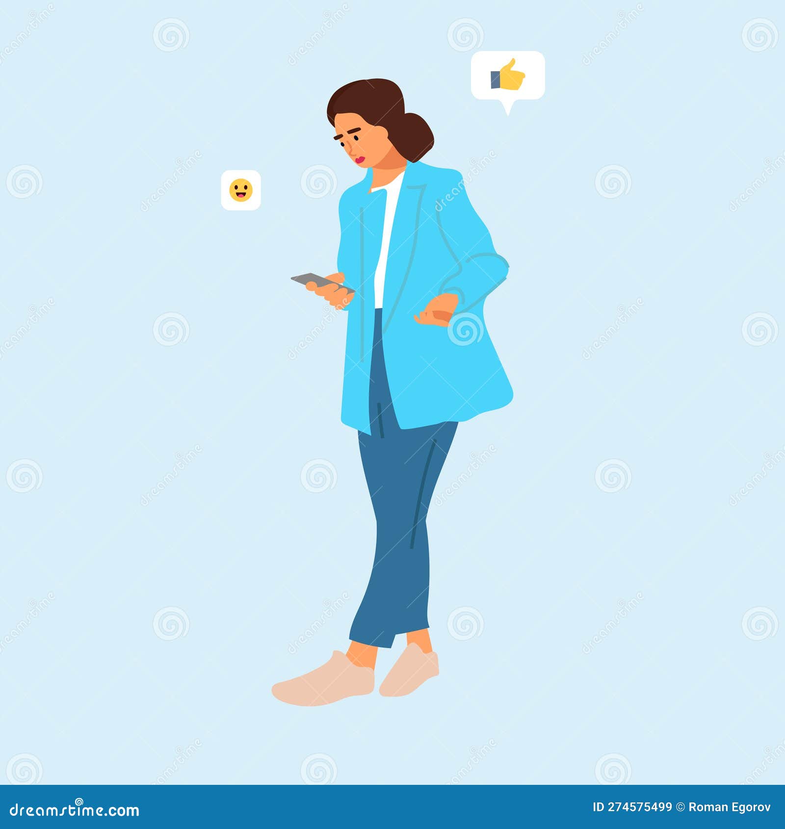 People Using Phone. Female Character with Smartphone. Web Messenger ...