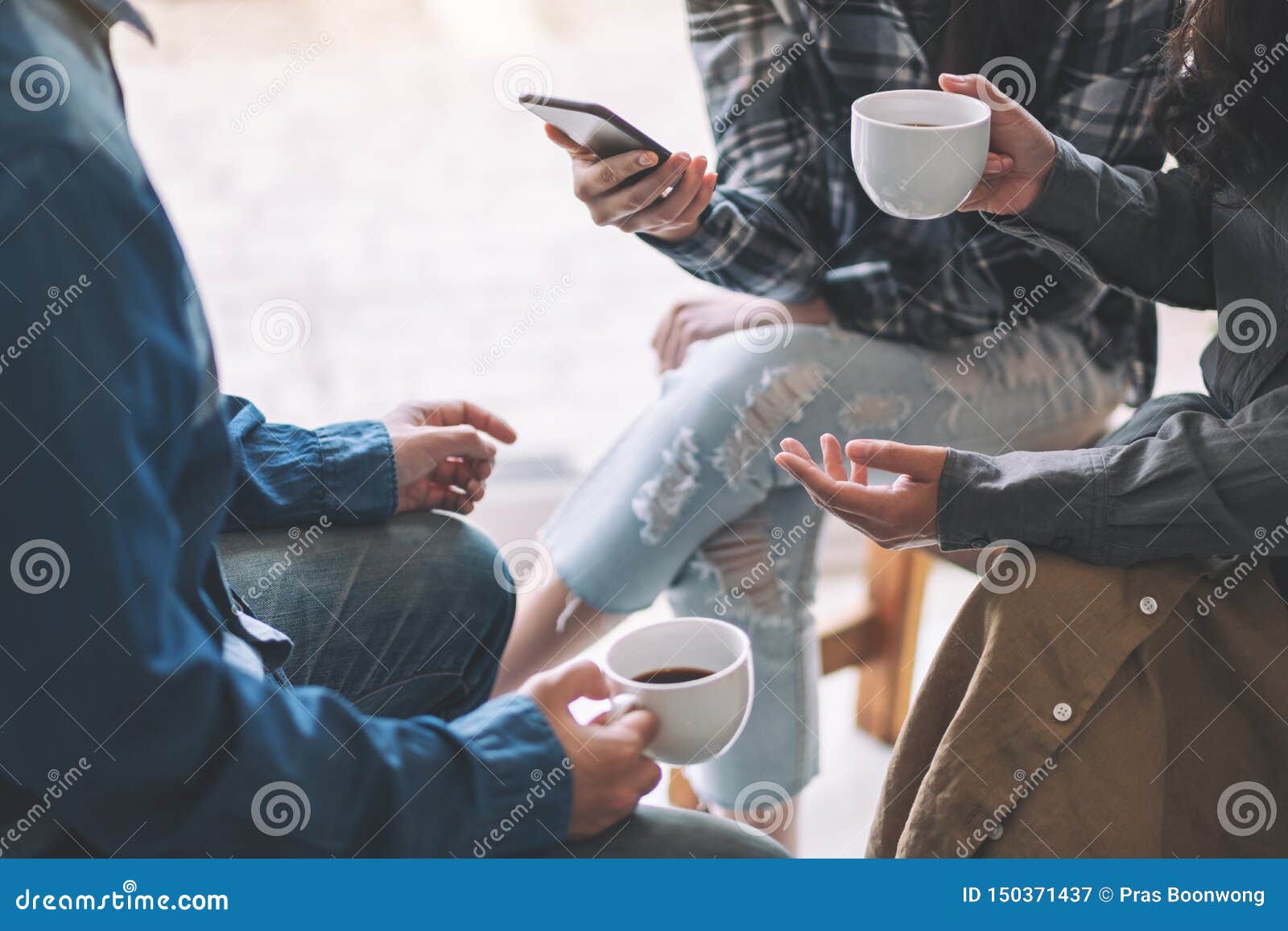 People Using Phone and Having Conversation Together Stock Image - Image ...