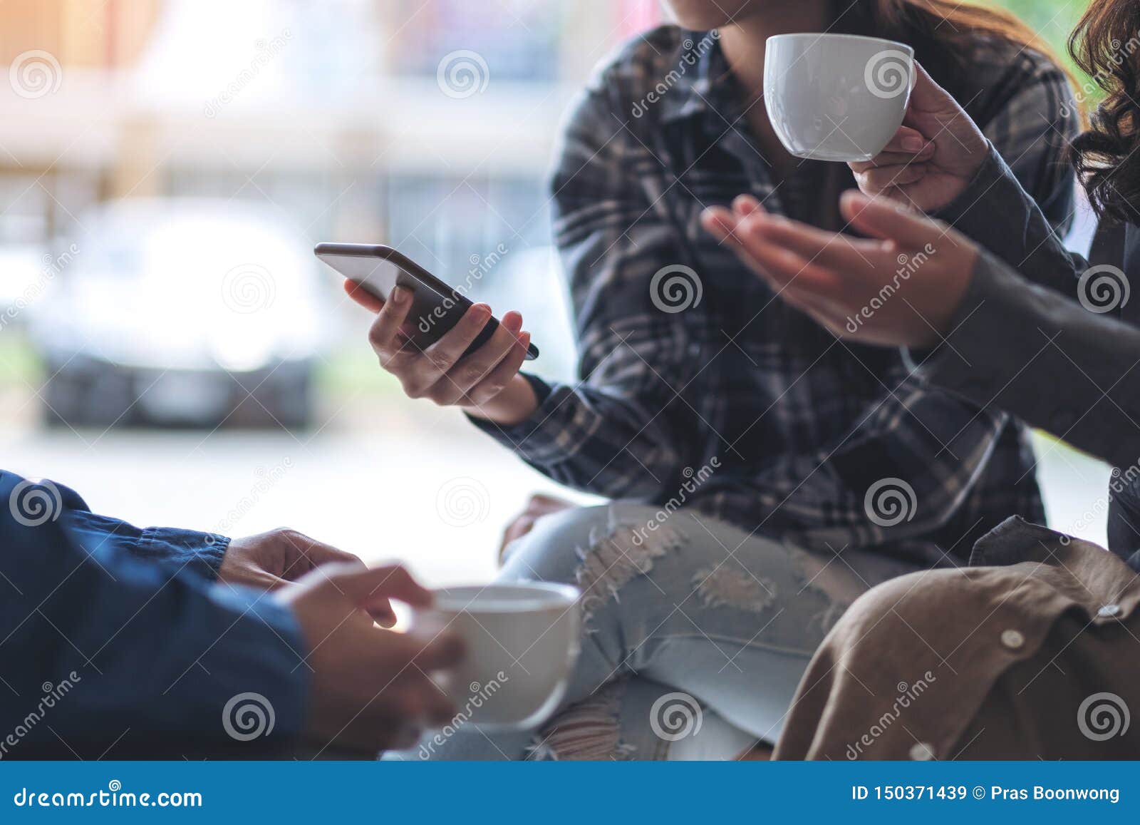 People Using Phone and Having Conversation Together Stock Image - Image ...