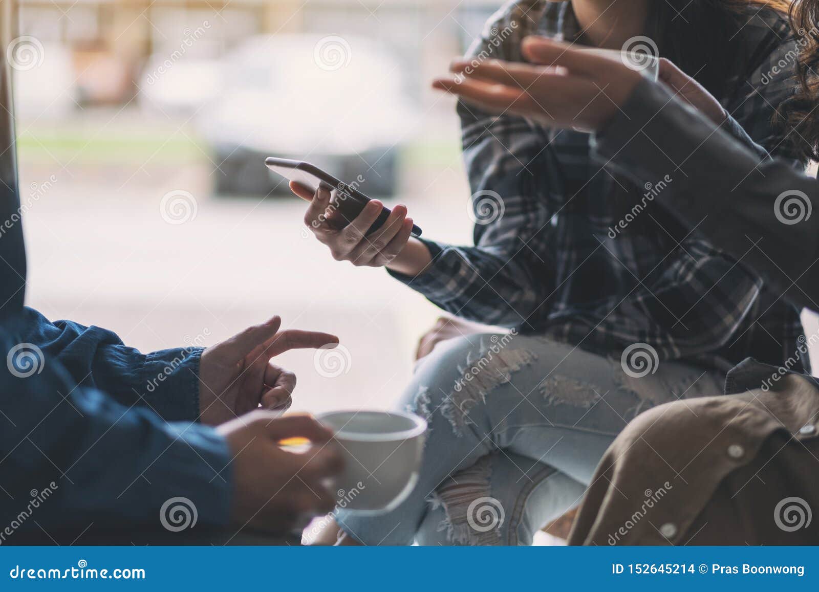 People Using Phone and Talking Together Stock Photo - Image of concept ...