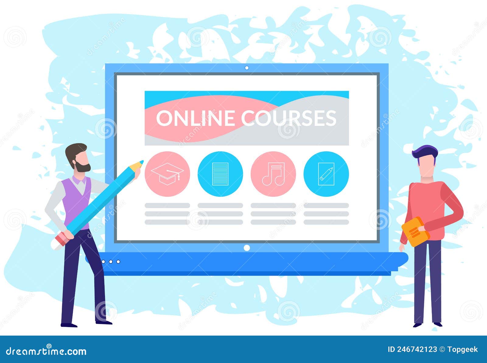 People Using Program for Distance Learning. Men Looking at Online ...