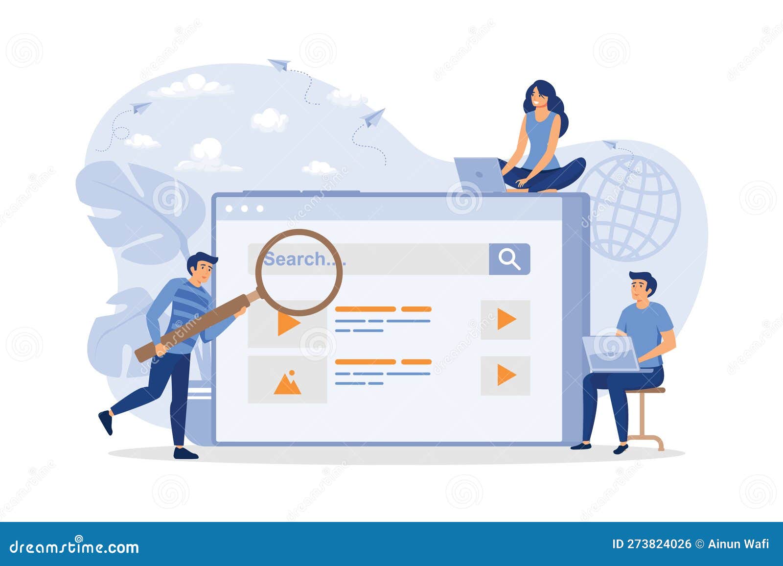People Using Search Box for Query, Engine Giving Result. Vector ...
