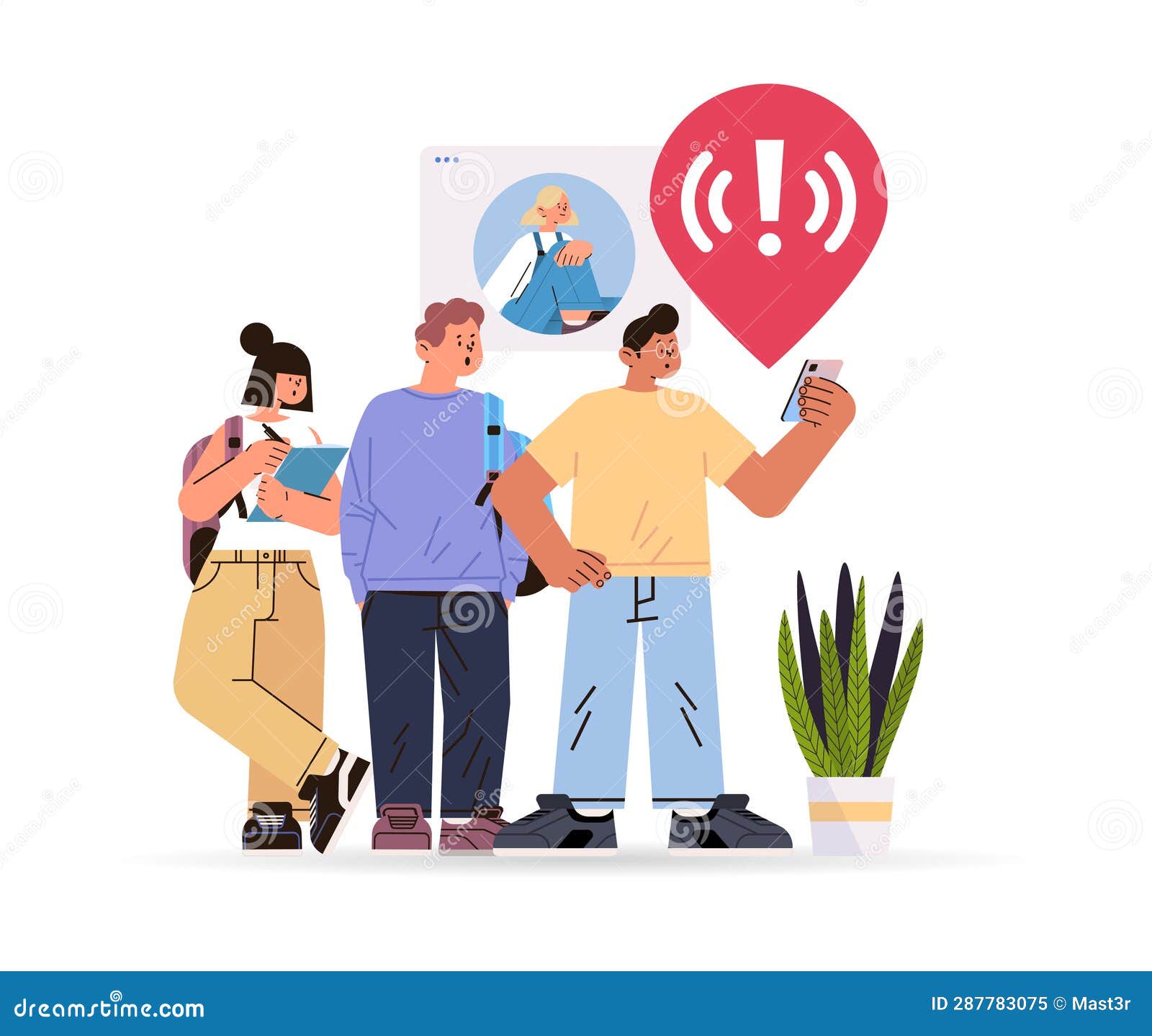 People Using Smartphone with Exclamation Alarm Caution Warning ...