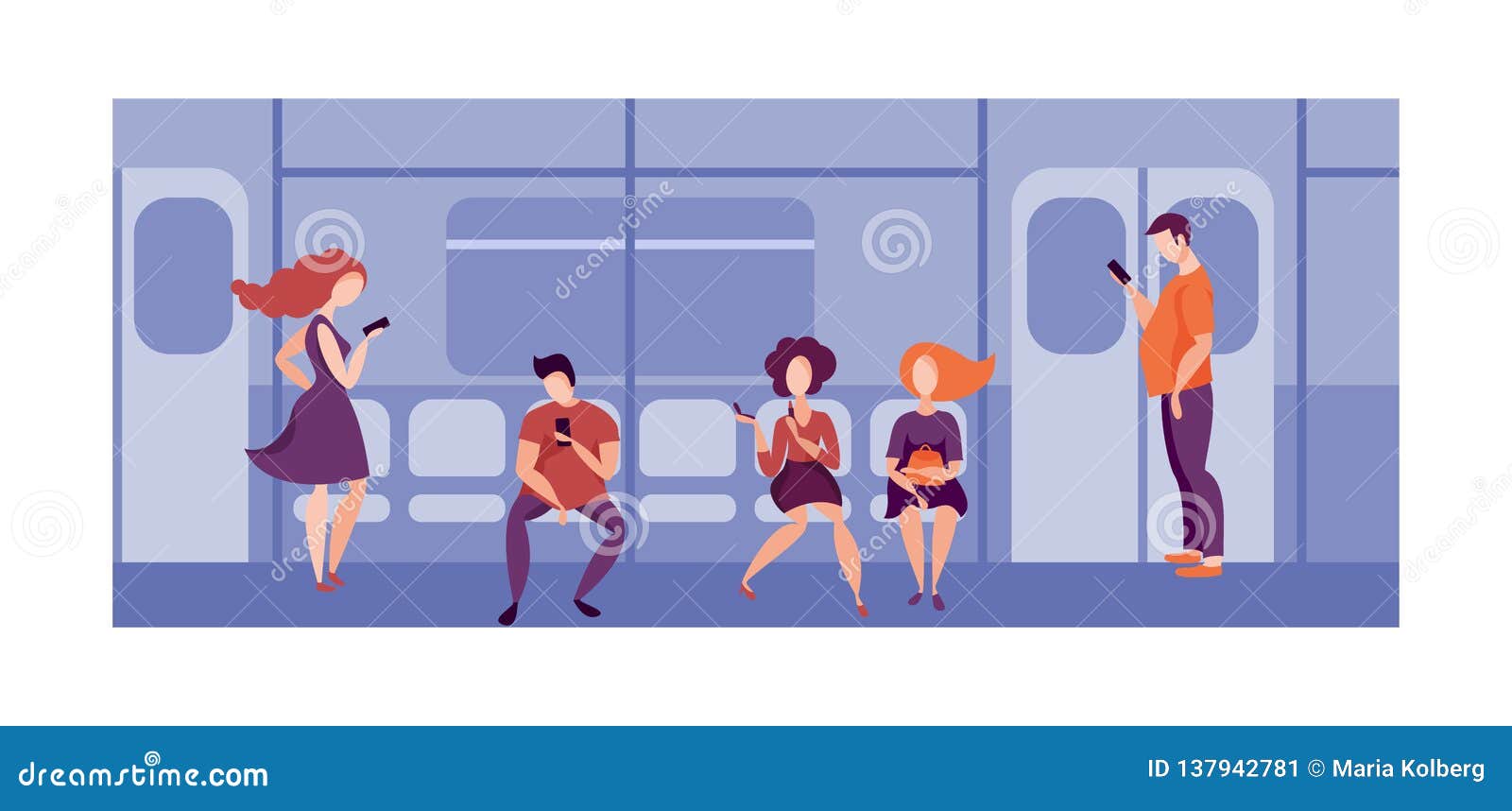 People Using Smartphone in Public Transport in Train. People Traveling ...