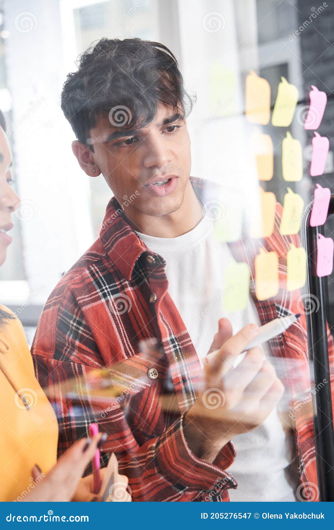 People Using Sticky Note Paper on Glass Wall Stock Image - Image of ...