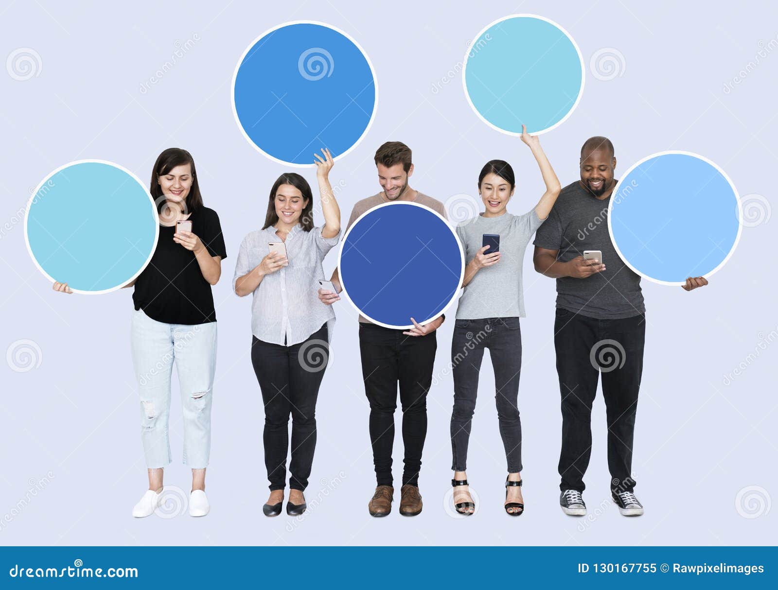 People Using Their Phones Holding Empty Circles Stock Image - Image of ...