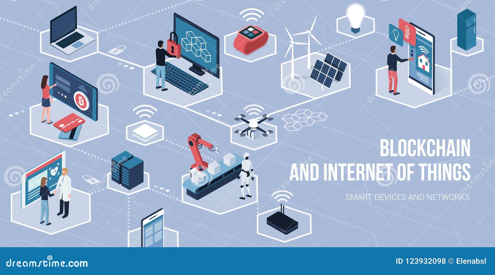 Blockchain of things stock vector. Illustration of network - 123932098